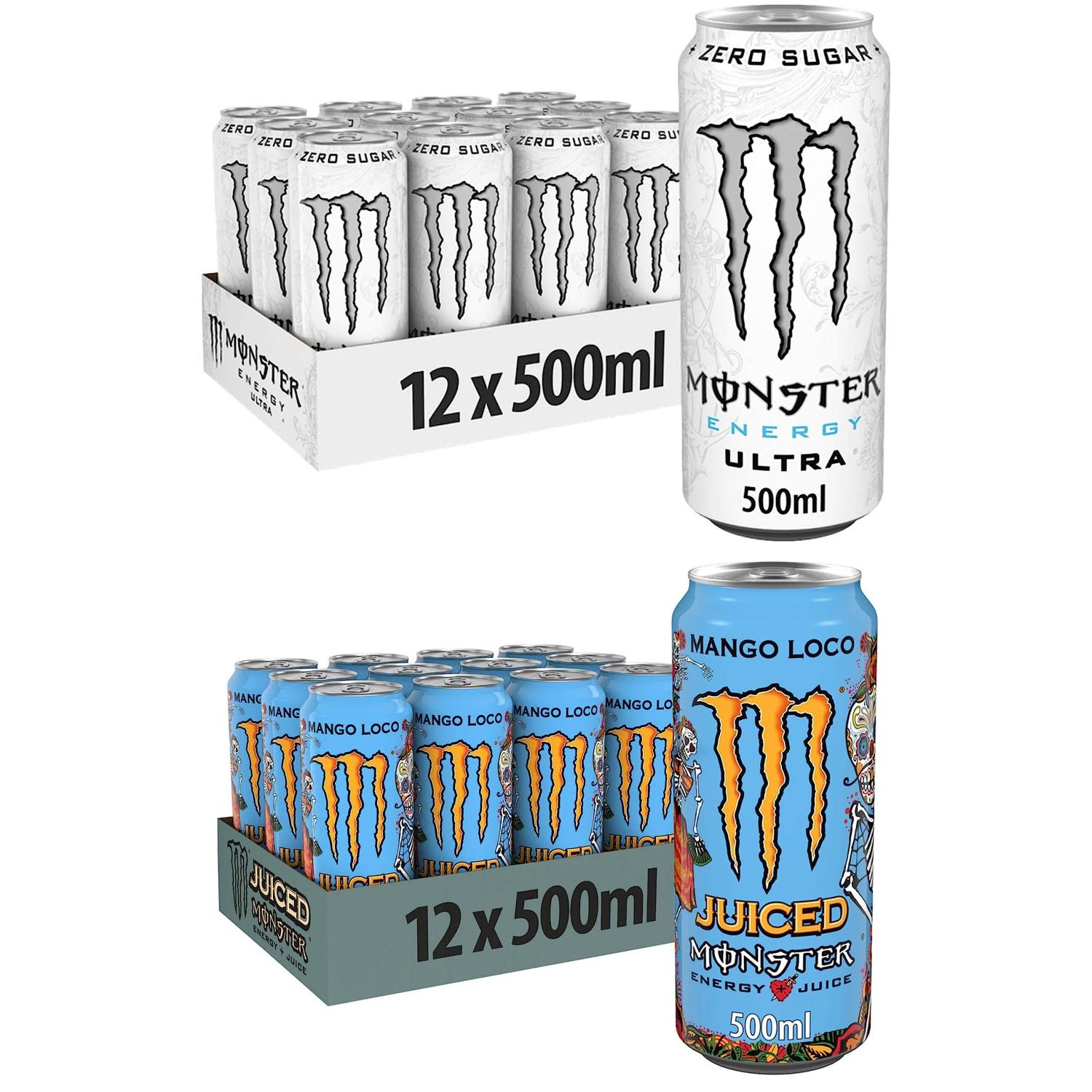 Monster Energy Drinks 12 Pack 500ml (12 Cans Ultra White & 12 Cans ...