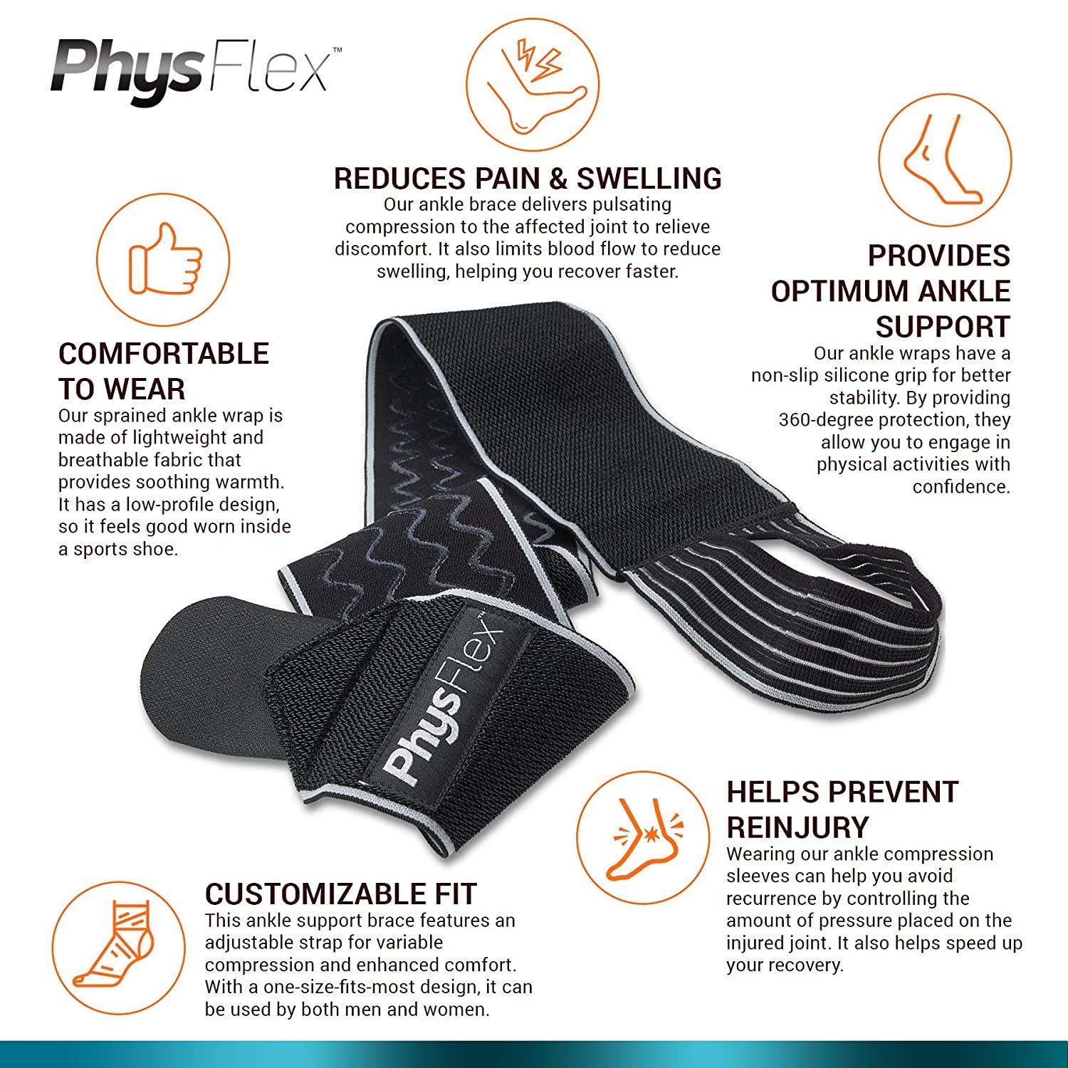 PhysFlex Ankle Brace - Adjustable Compression Sleeve for Sprained Ankle ...