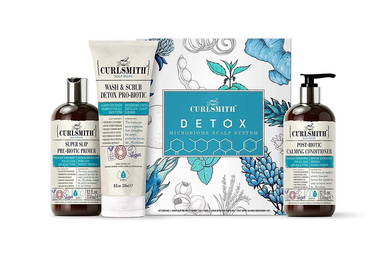 Curlsmith Detox Kit: Vegan Microbiome Scalp System - 2 x 12 fl oz, 1 x ...