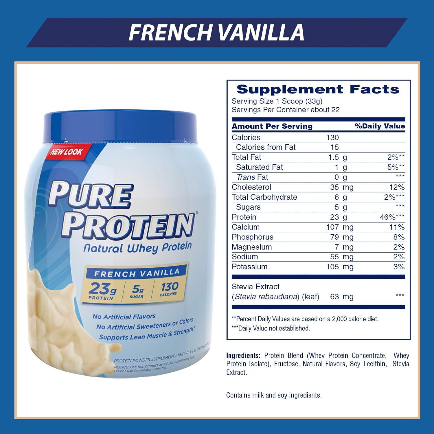 Pure Natural Whey Protein Powder - High Protein Vanilla 1.6 lbs ...