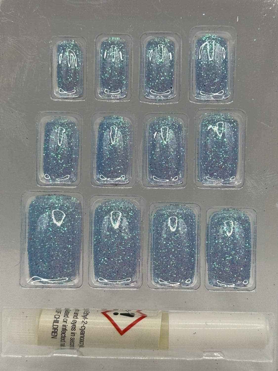 glitter false nails (Ice Blue) | Buy Now with Express International ...