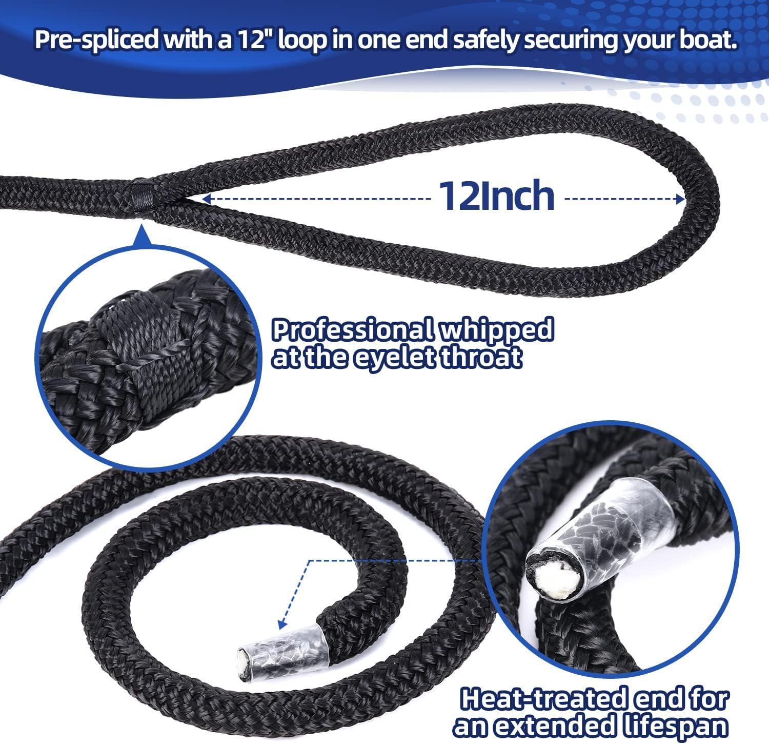 Sportneer 4 Pack 1/2X15 Boat Dock Lines - Double Braided Nylon Dock ...