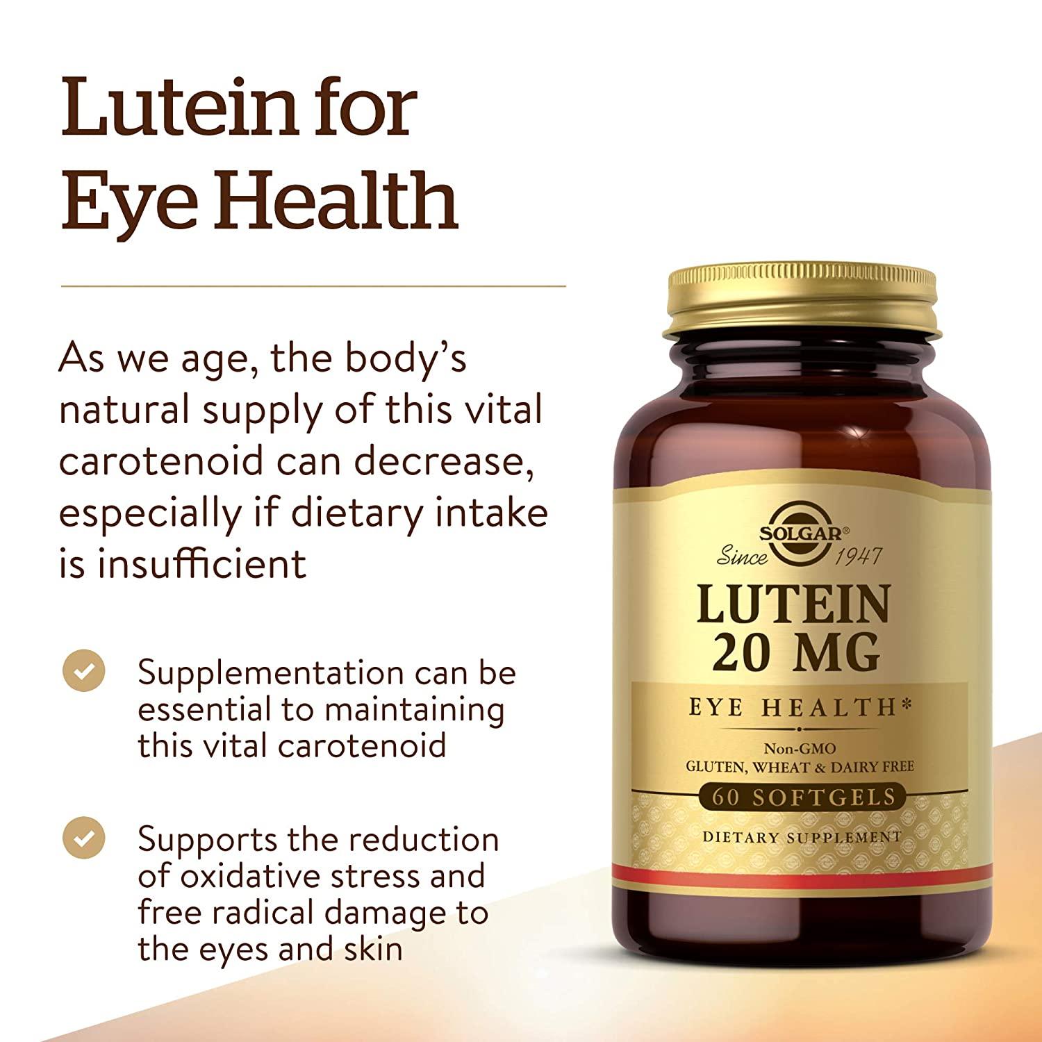 Solgar Lutein 20 mg - 60 Softgels | Eye Health & Antioxidant Support ...