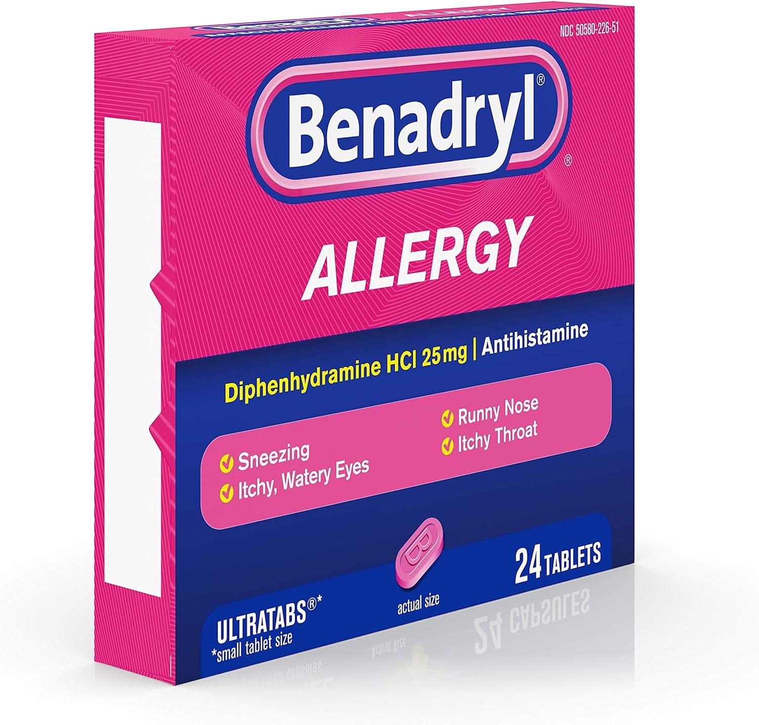 Benadryl Ultratabs 24 Count - Antihistamine Allergy Relief with ...