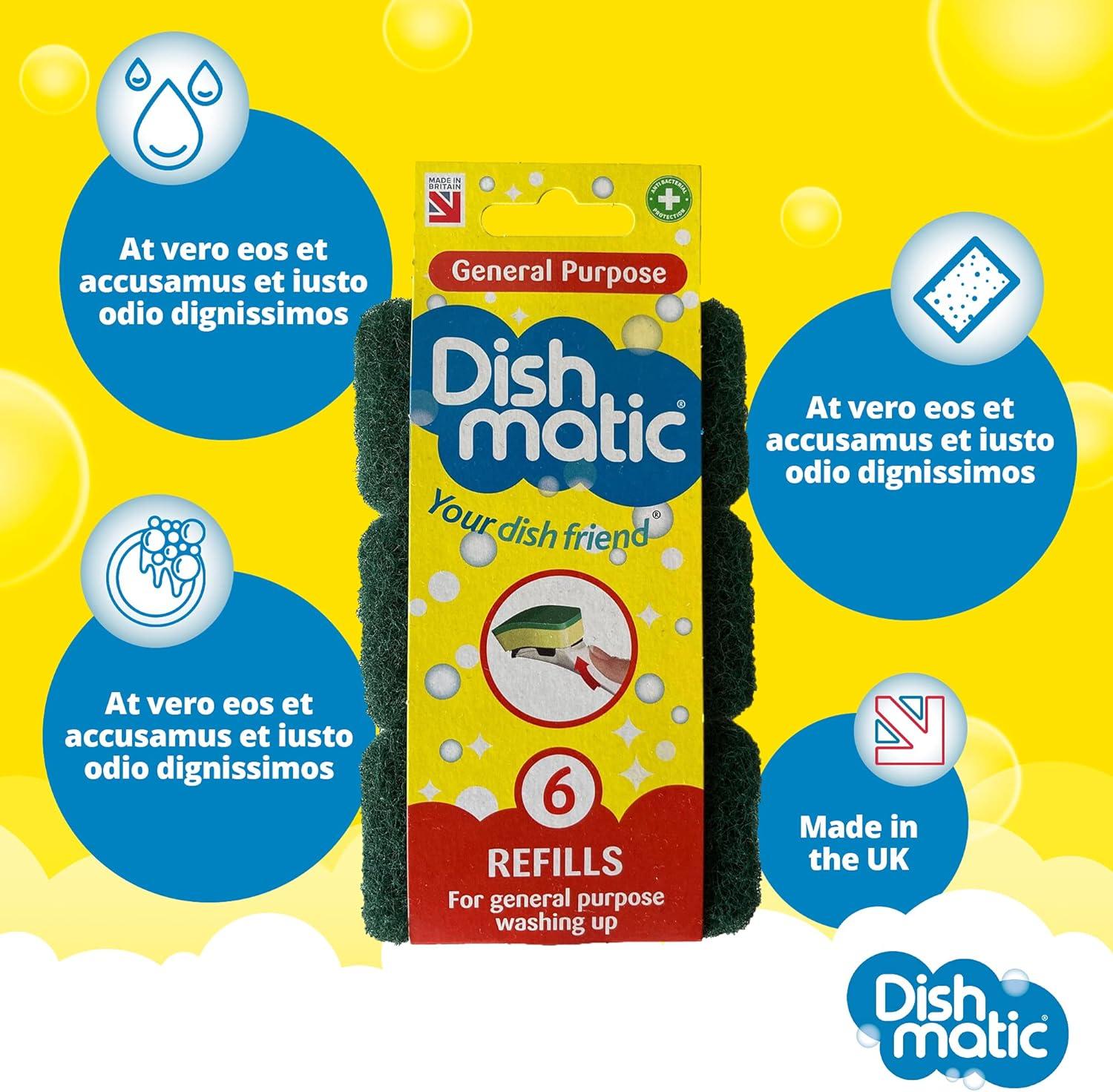 Dishmatic Green All Purpose Dishwashing Sponge Refill Heads - Antibacterial Abrasive 6 Pack ...
