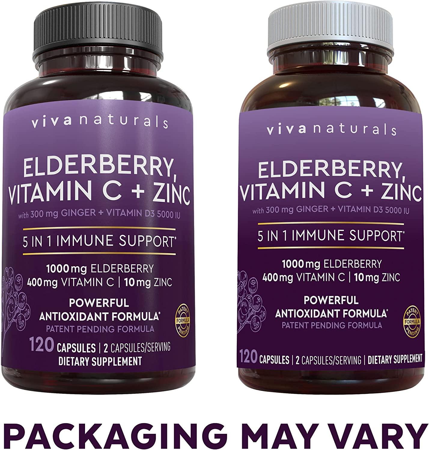 Viva Naturals Elderberry Immune Support Supplement - 120 Vegan Capsules ...