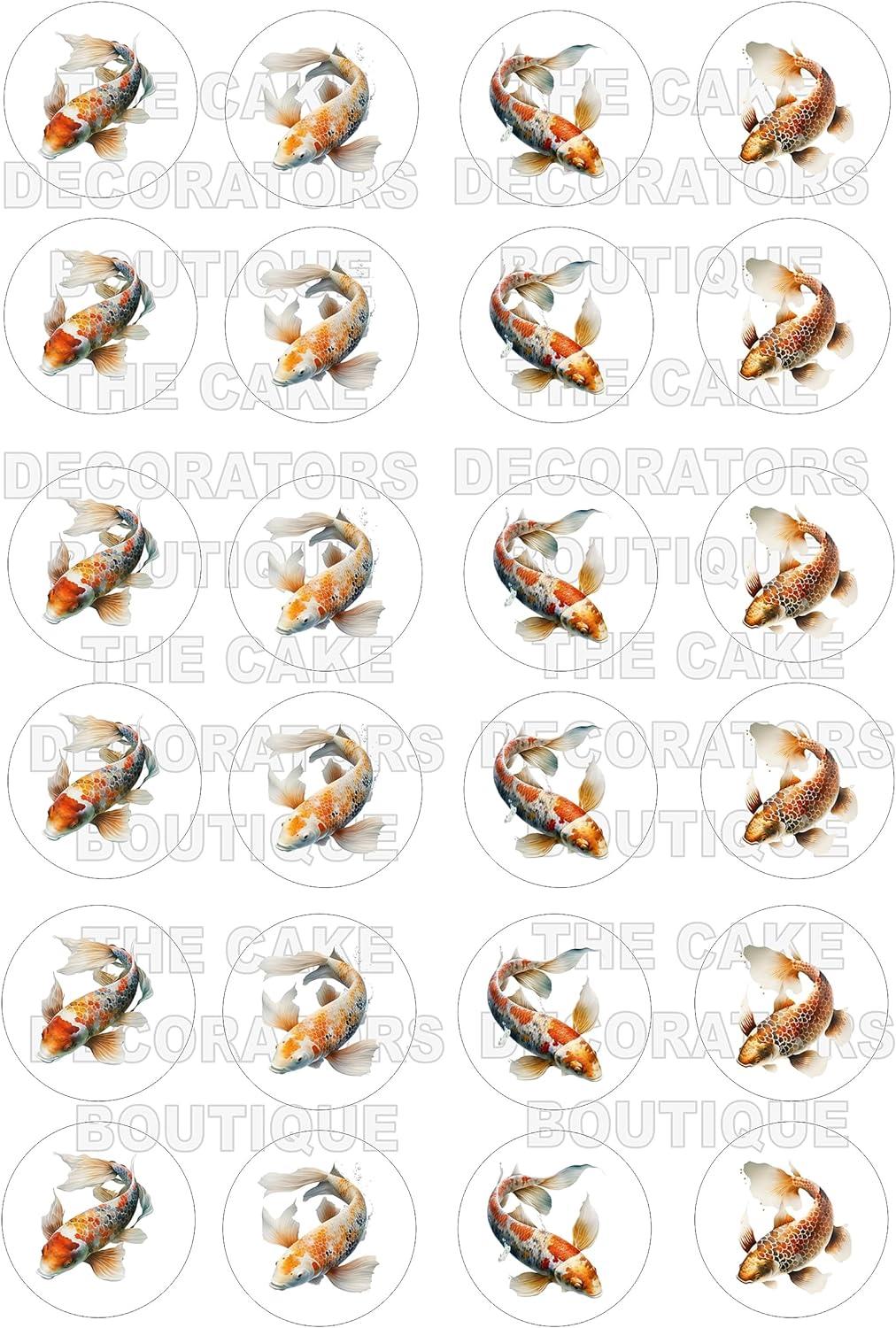 24 Koi edible Pre-Cut party decorations Wafer Paper Cupcake Topper Cake ...