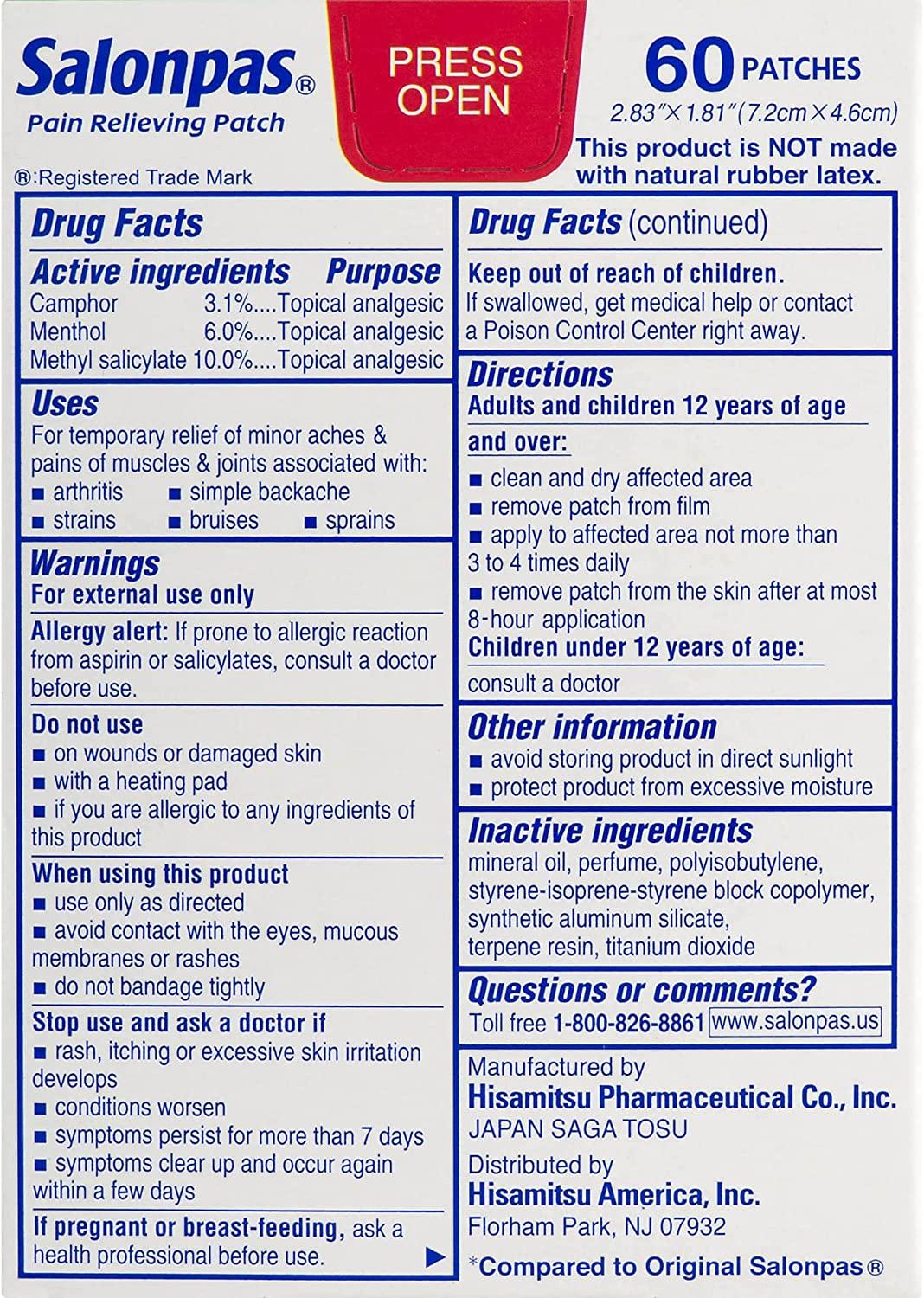 Salonpas Pain Relieving Patches 60 Count - New Edition | Fast Relief ...