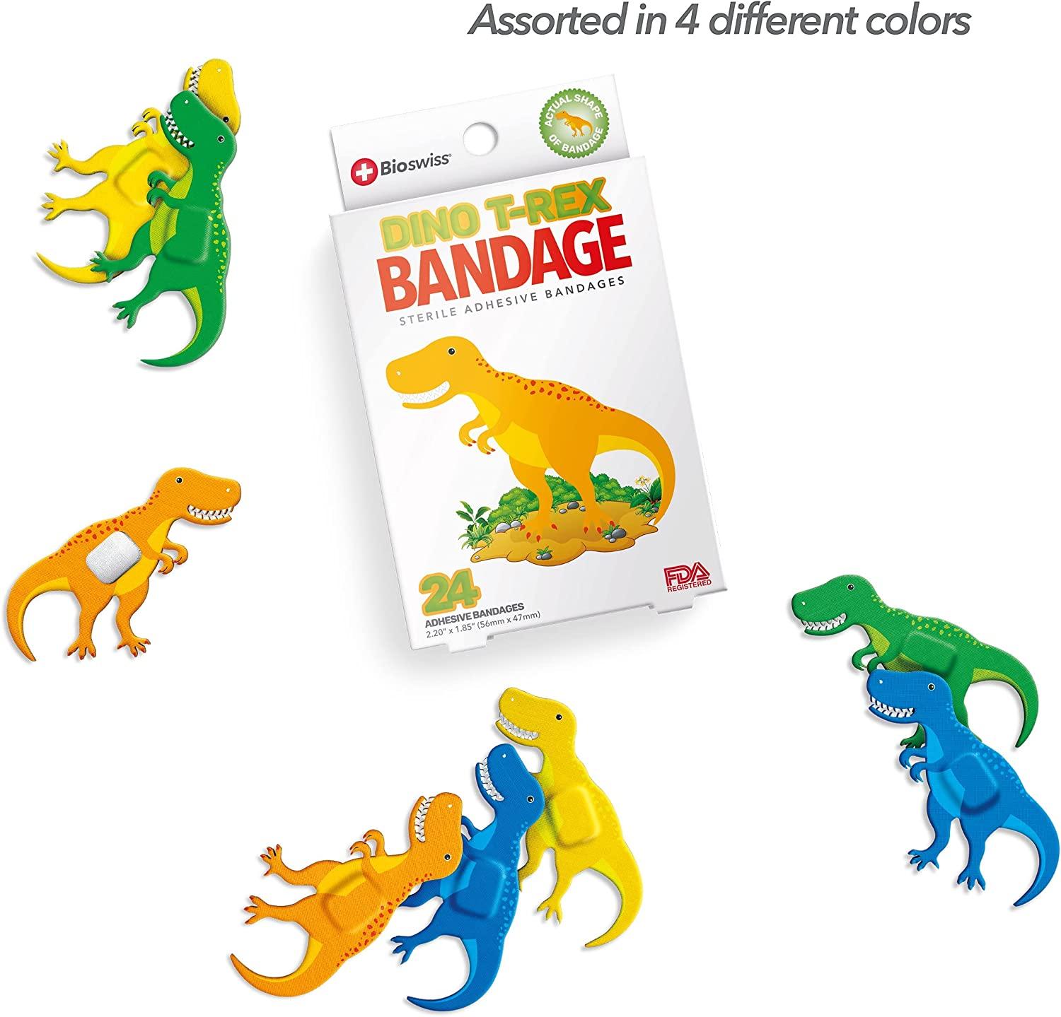 BioSwiss Kids Bandaids | 24pcs Fun Dino T-Rex Shaped Bandages for Boys & Girls | Self-Adhesive ...