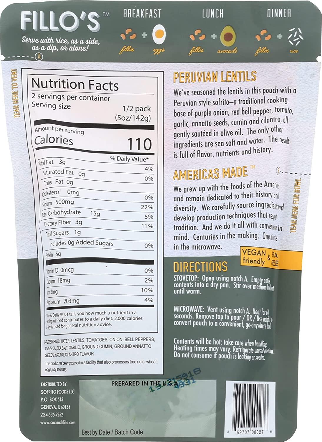 FILLOS Peruvian Lentils & Sofrito - 10 OZ | Premium Vegan Protein | Buy ...