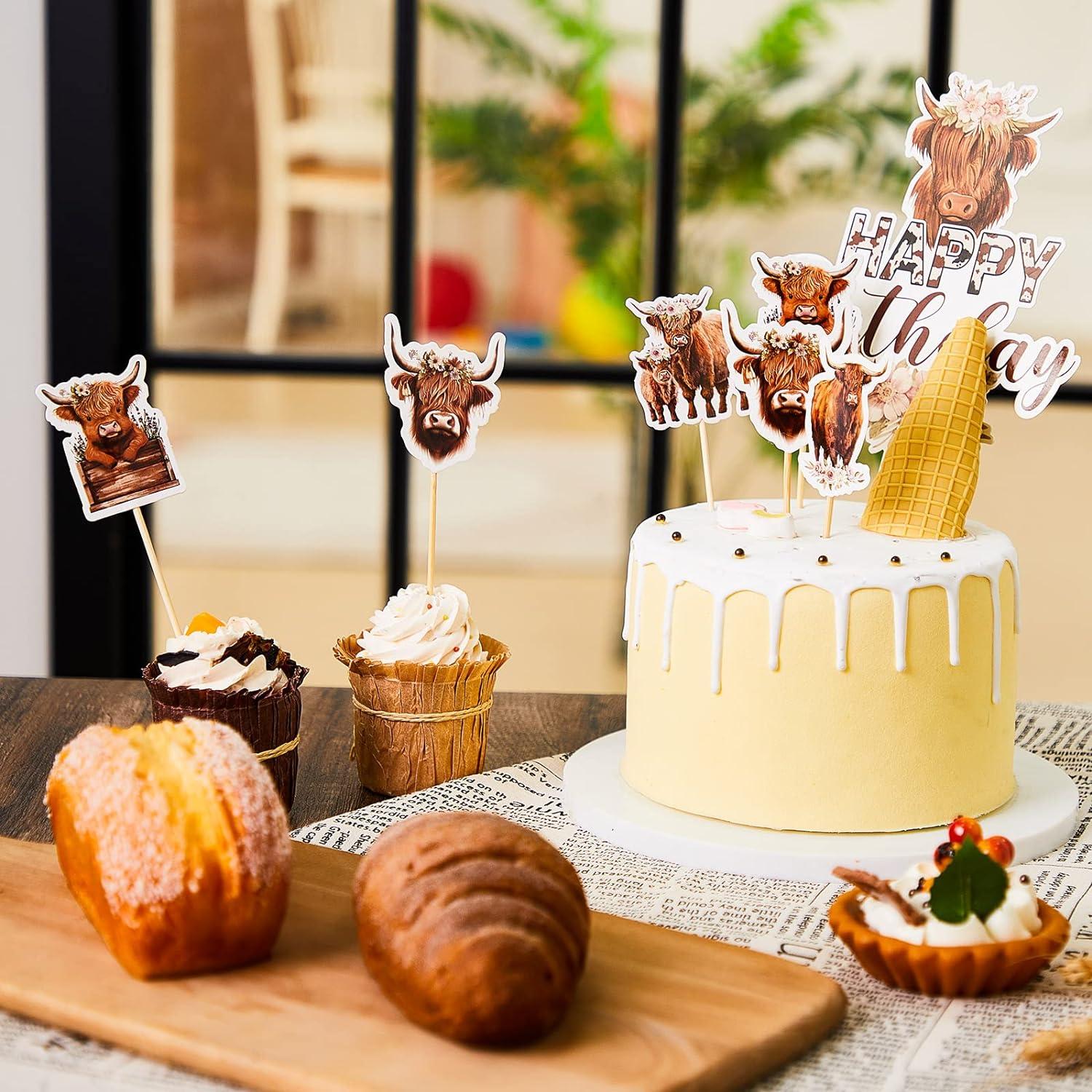 Tanlade 25 Pcs Highland Cow Cake Topper and Highland Cow Cupcake Topper ...