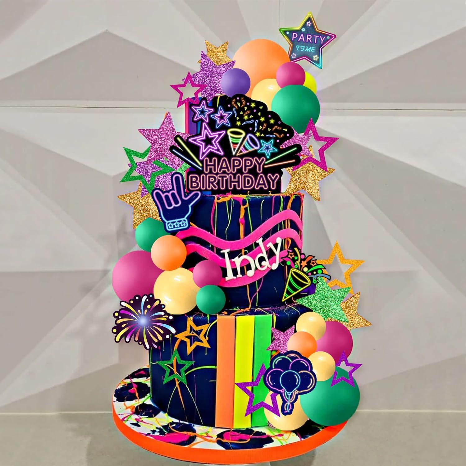 DRWATE 46 PCS Let s Glow Cake Toppers Glow in Dark Cake Decorations for ...