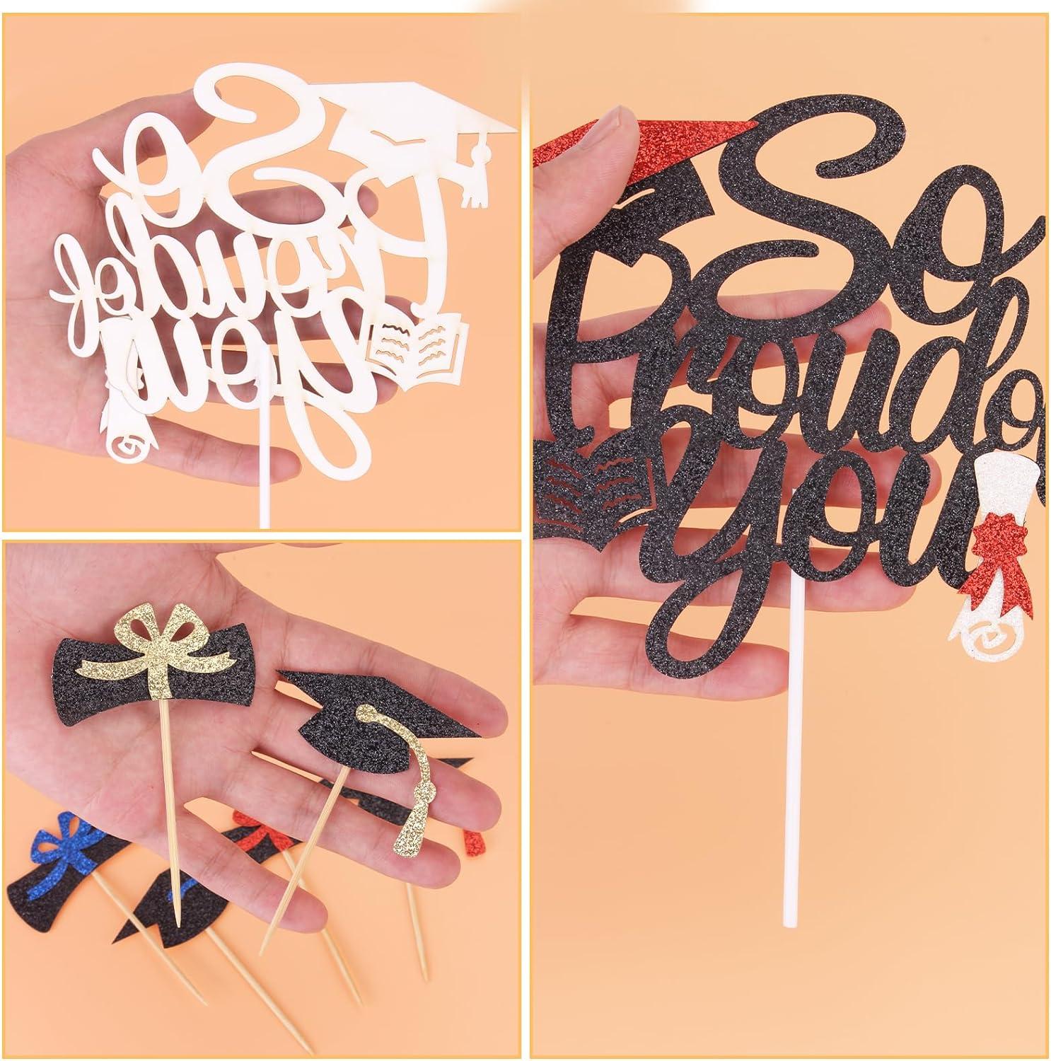 POFIBO 28 Pieces Graduation Cake Toppers Graduation Cake Toppers ...