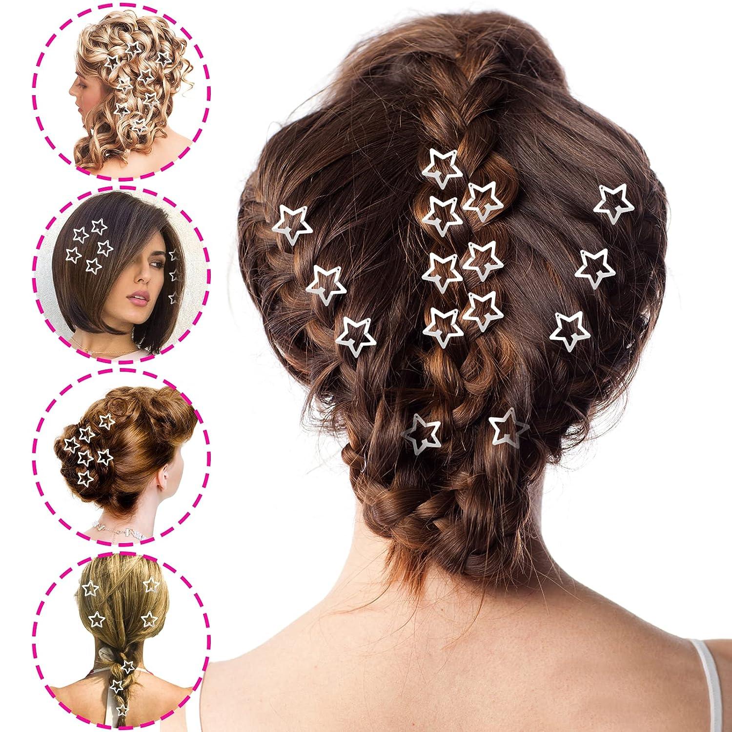 Vodolo Star Hair Clips 100 PCS - Y2K Sliver Star Barrettes for Girls ...