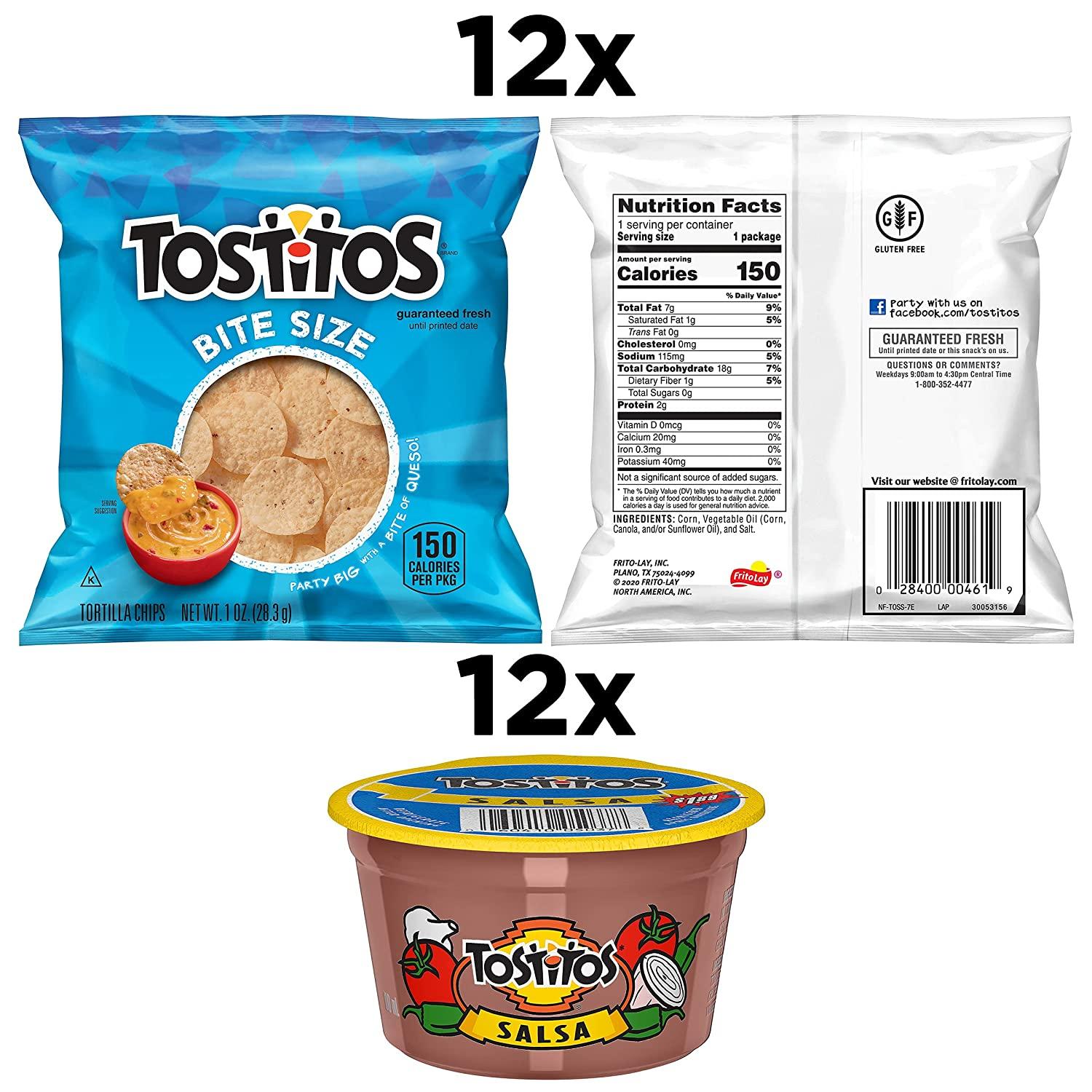Tostitos Bite Size Rounds & Salsa Dip Cups Variety Pack - 24 Single ...