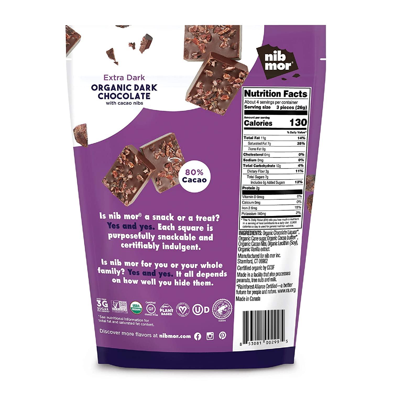Nib Mor Vegan Dark Chocolate 80% Cacao - Gluten Free, Organic Snack ...