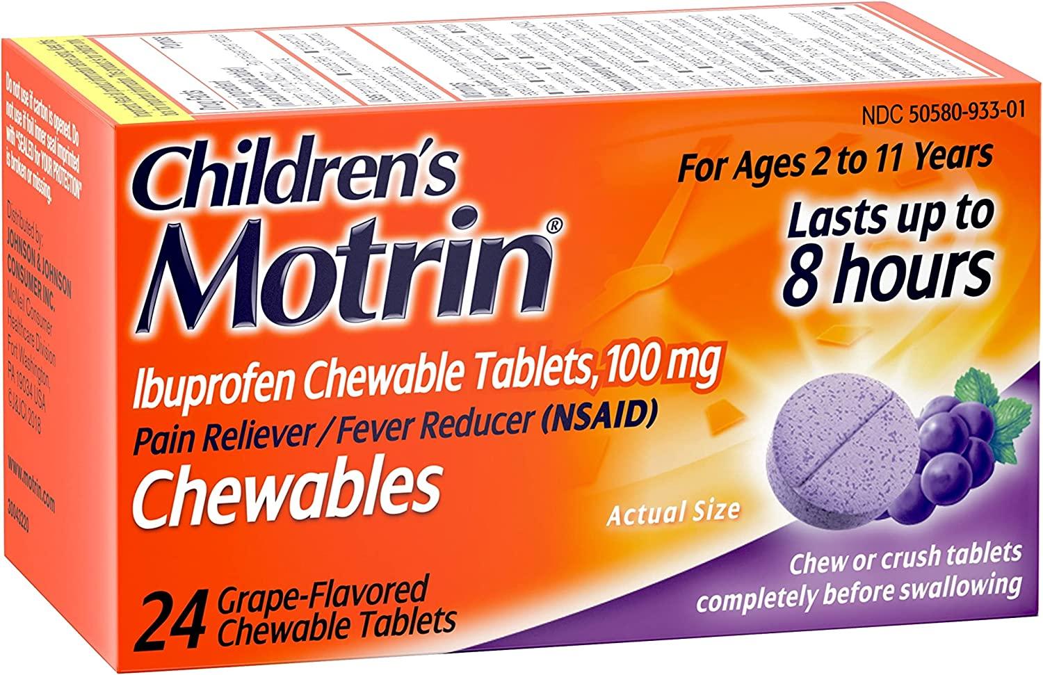 Motrin Children's Chewable Tablets 100mg Ibuprofen Grape Flavor - 24 ...
