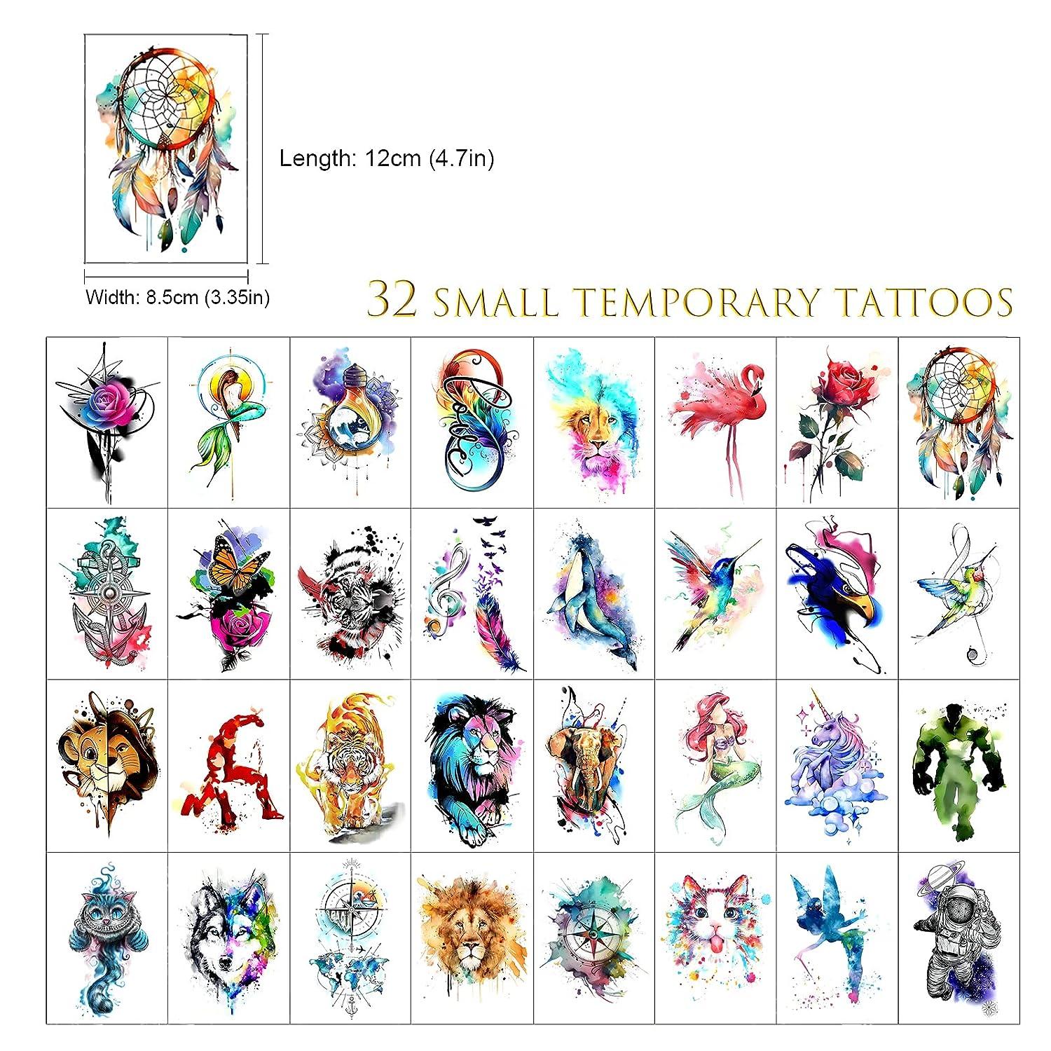 Watercolor Temporary Tattoos - Set of 48 Arm and Body Designs for ...