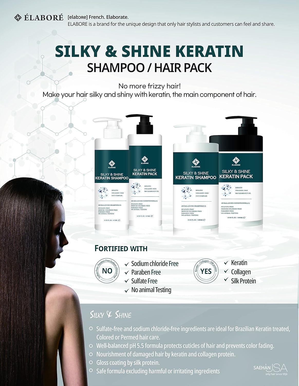 Elabore Silky & Shine Keratin Shampoo 33.80 fl. oz (1000ml ...