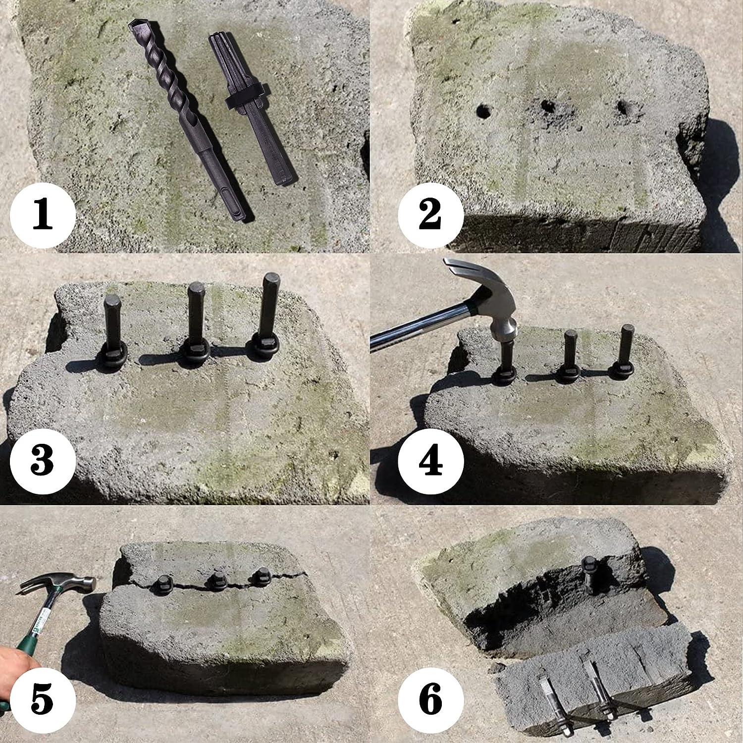 Rock Splitting Wedges Set with Rotary Hammer Drill Bit - Stone Splitter ...