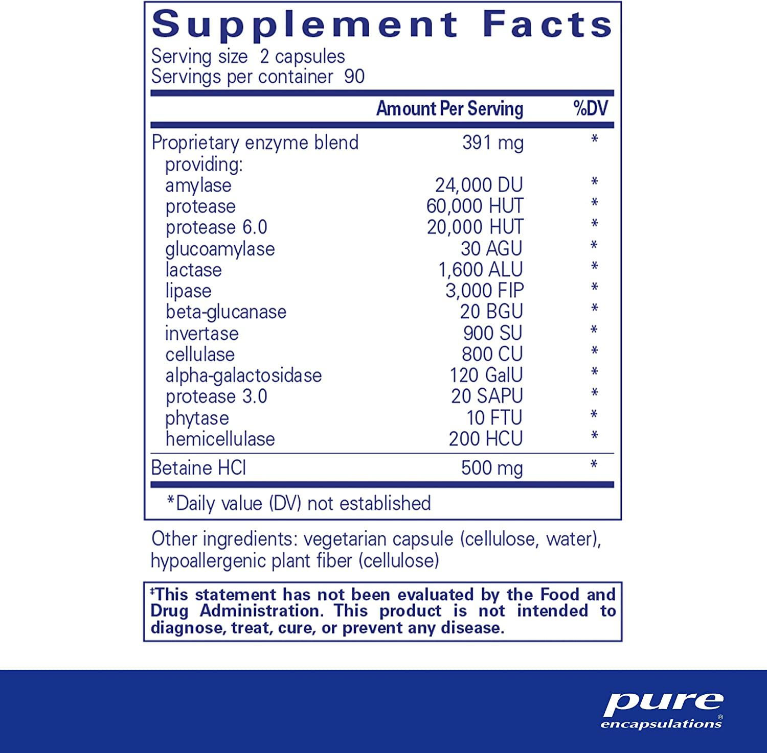 Pure Encapsulations Digestive Enzymes Ultra with Betaine HCl ...