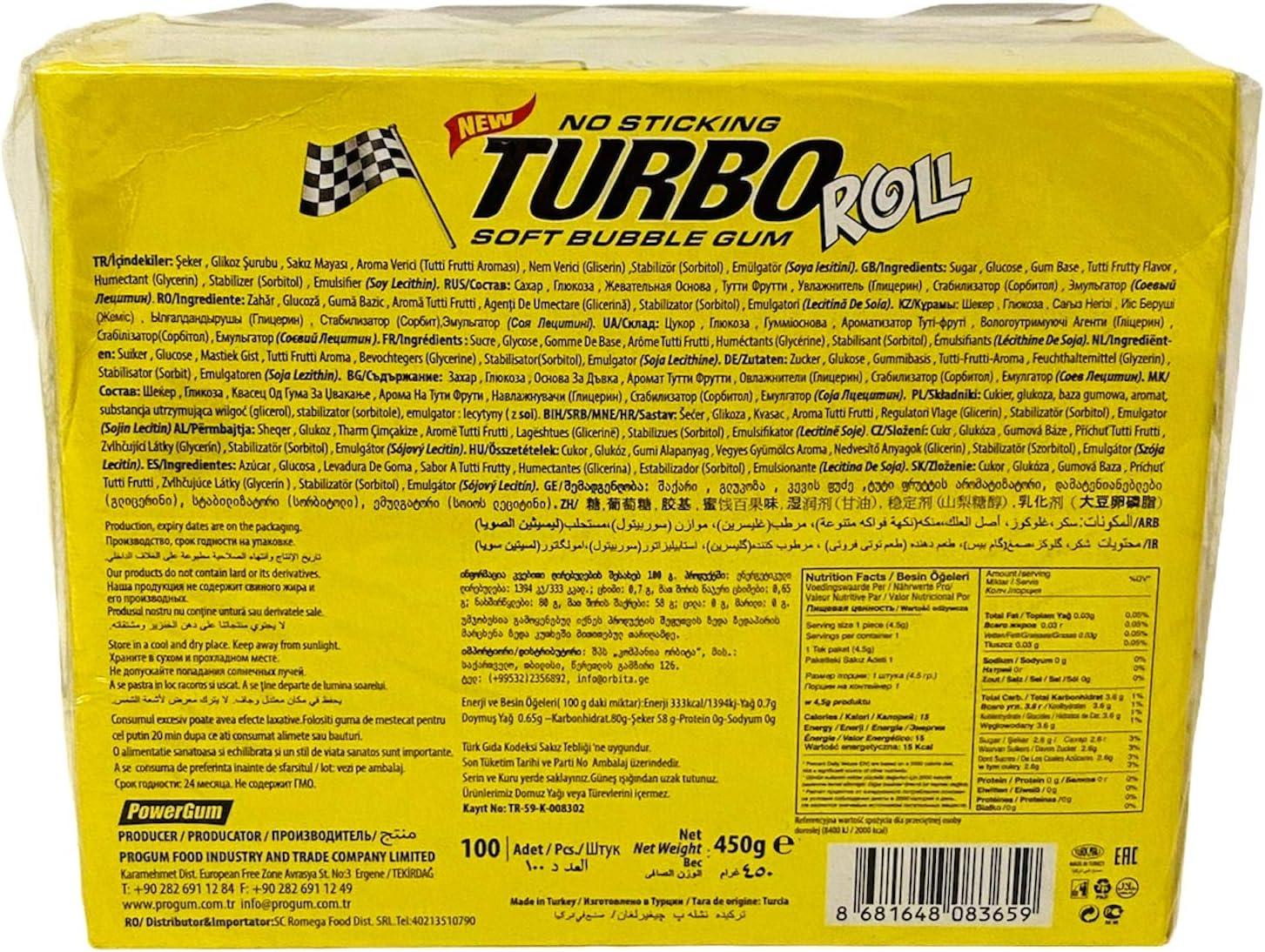 Turbo Soft Bubble Chewing Gum - Full Box of 100 Pieces of Soft Chewing ...