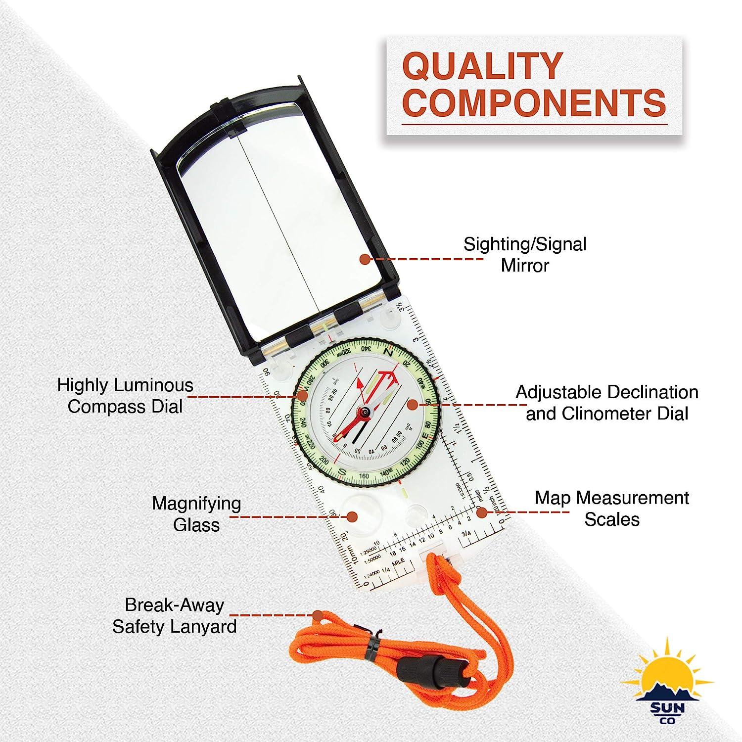 Sun Company ProSight Sighting Map Compass - Lightweight Orienteering ...