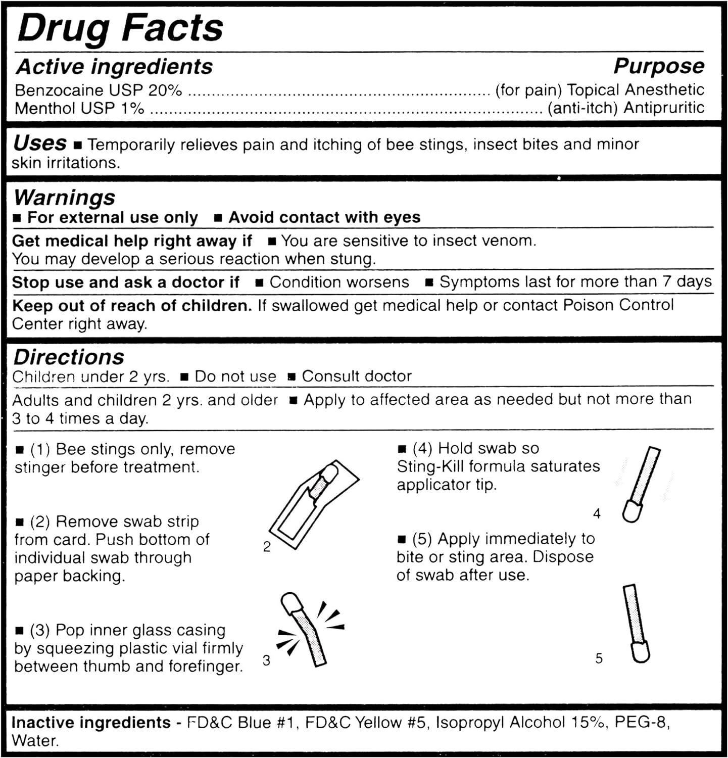 Sting-Kill Anesthetic Swabs 5-count - Instant Pain + Itch Relief for ...