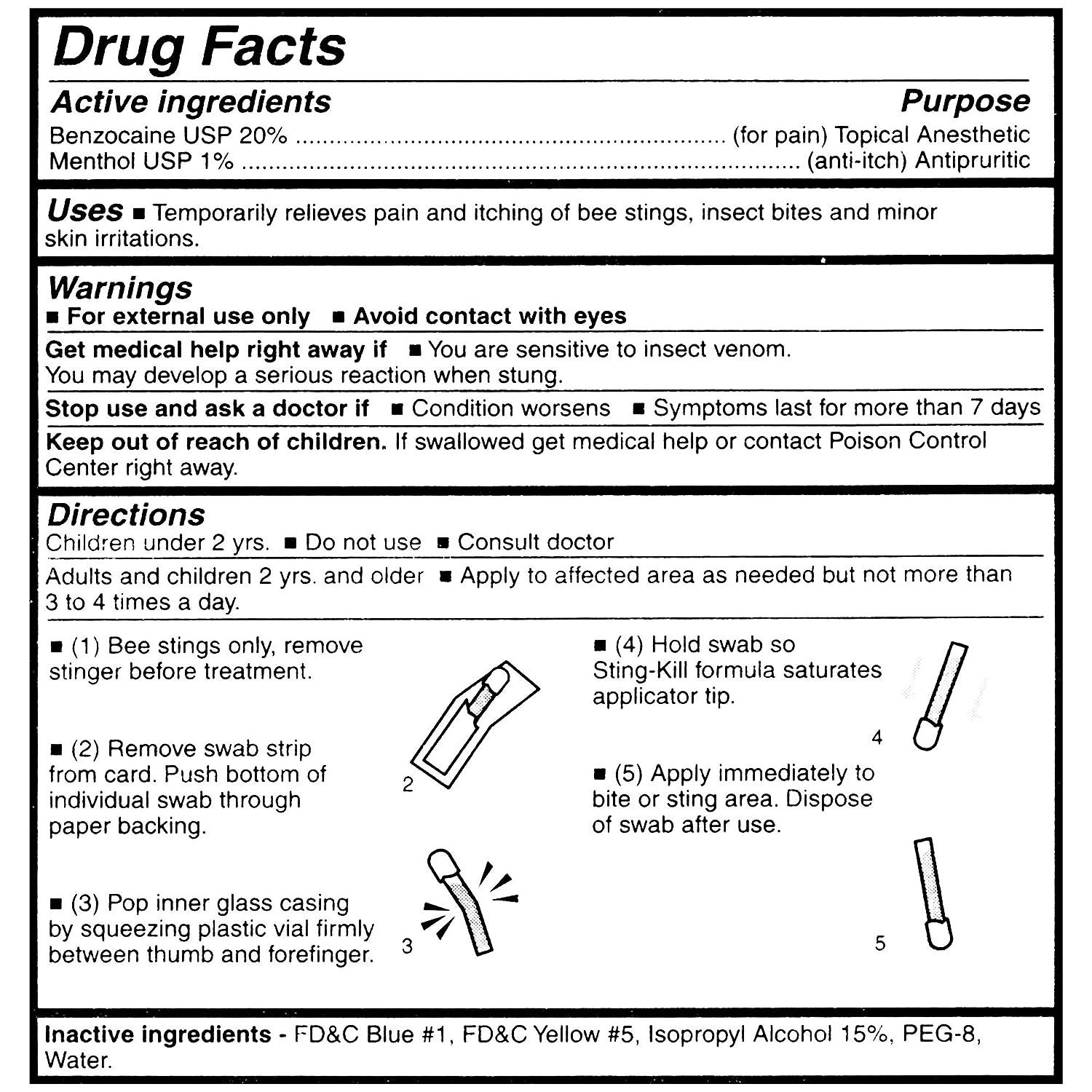 Sting-Kill First Aid Anesthetic Swabs - Instant Pain & Itch Relief for ...