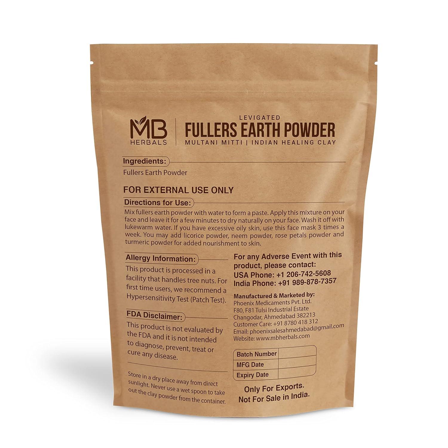 MB Herbals Fullers Earth Powder 227g - Indian Healing Clay for Natural ...