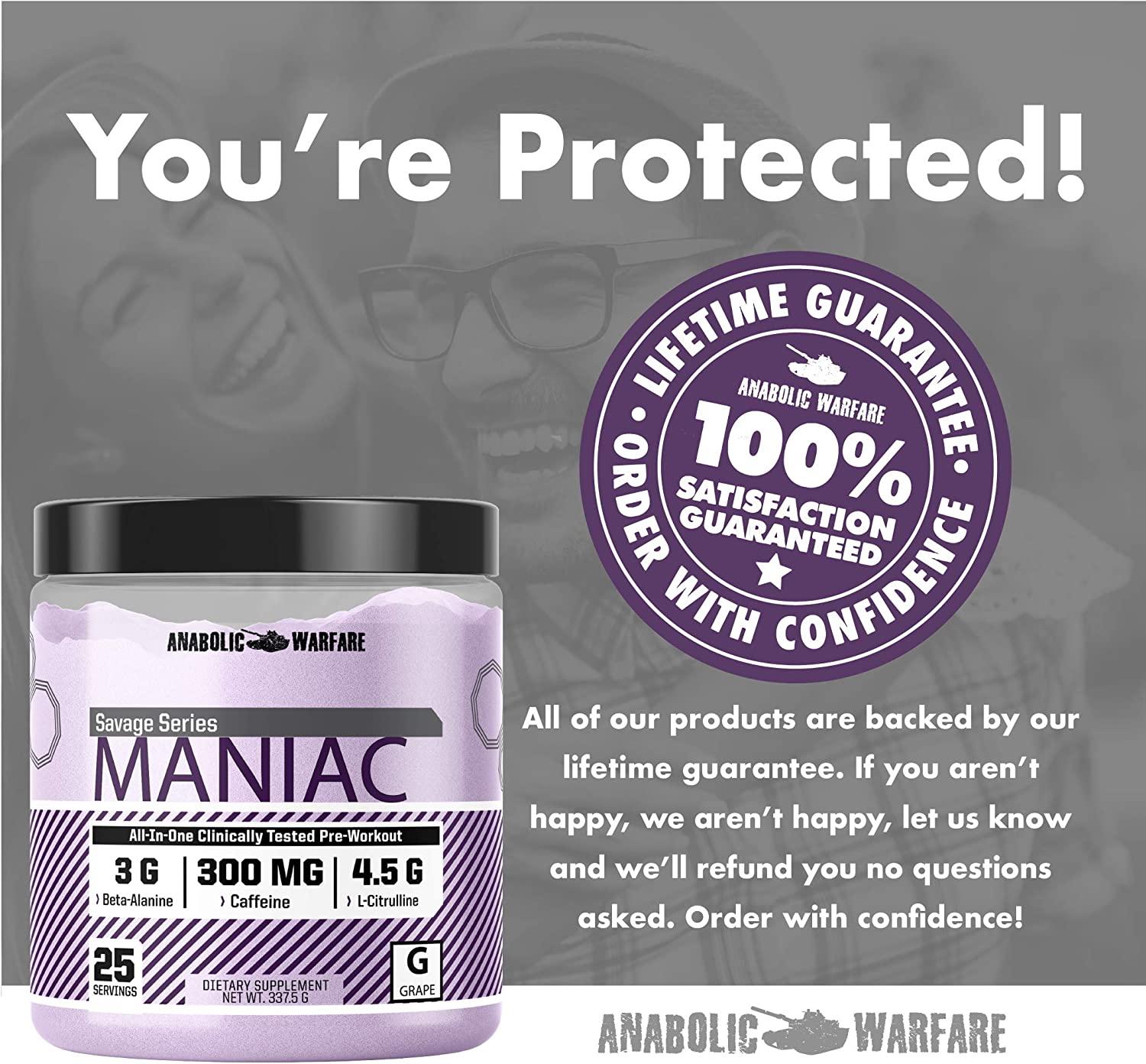 Anabolic Warfare Maniac Pre-workout Powder - Boost Focus & Energy with Caffeine, Beta Alanine ...