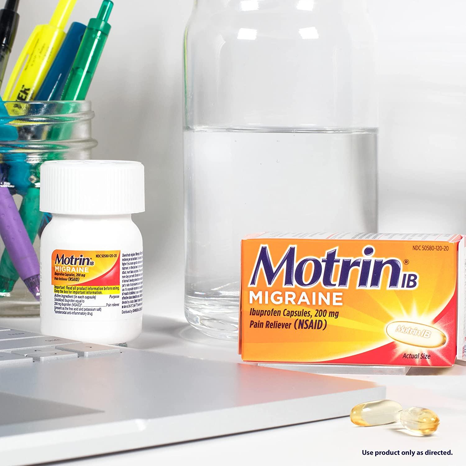 Motrin IB Migraine Liquid Gel Caps 20 Ct Ibuprofen 200mg for Migraine ...