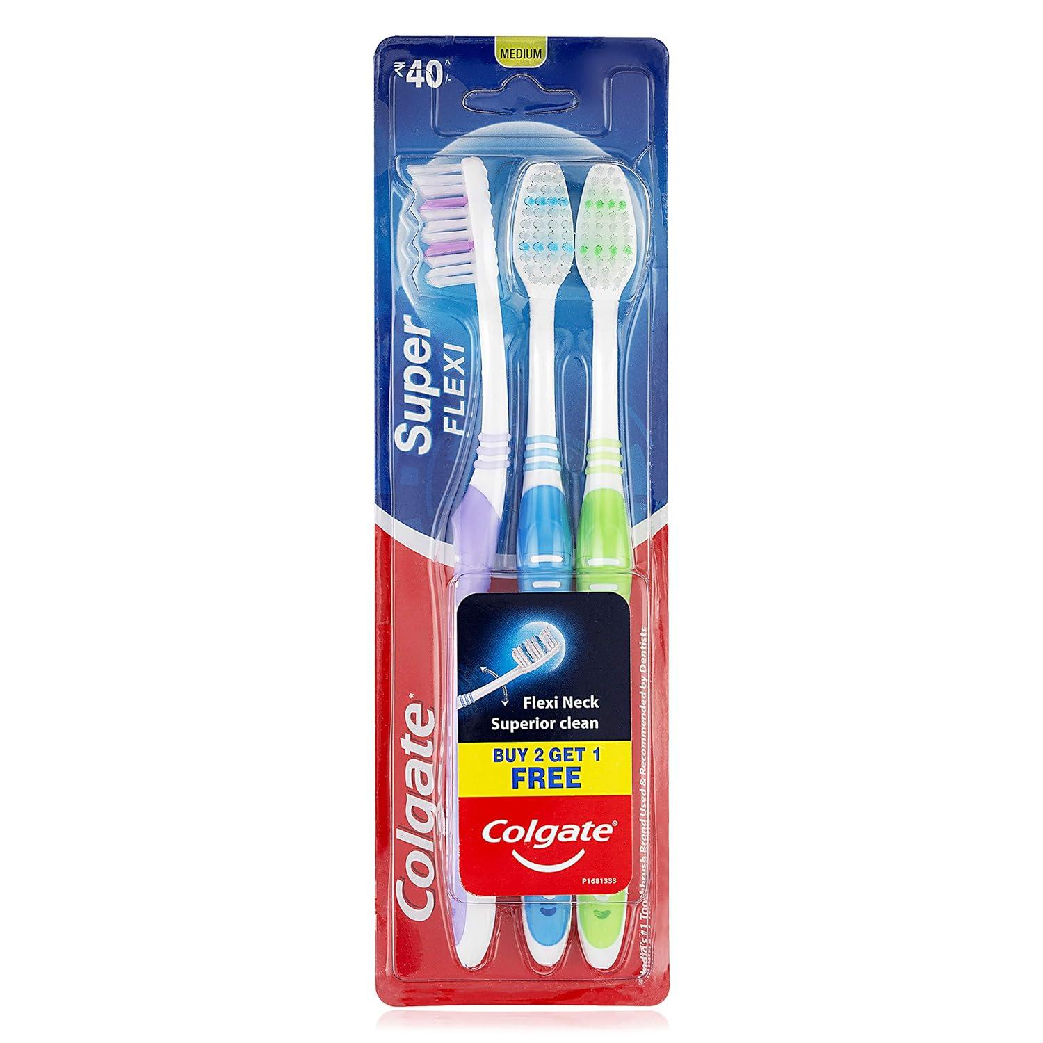Colgate Super Flexi Toothbrush with Tongue Cleaner Medium - 3 Pack ...