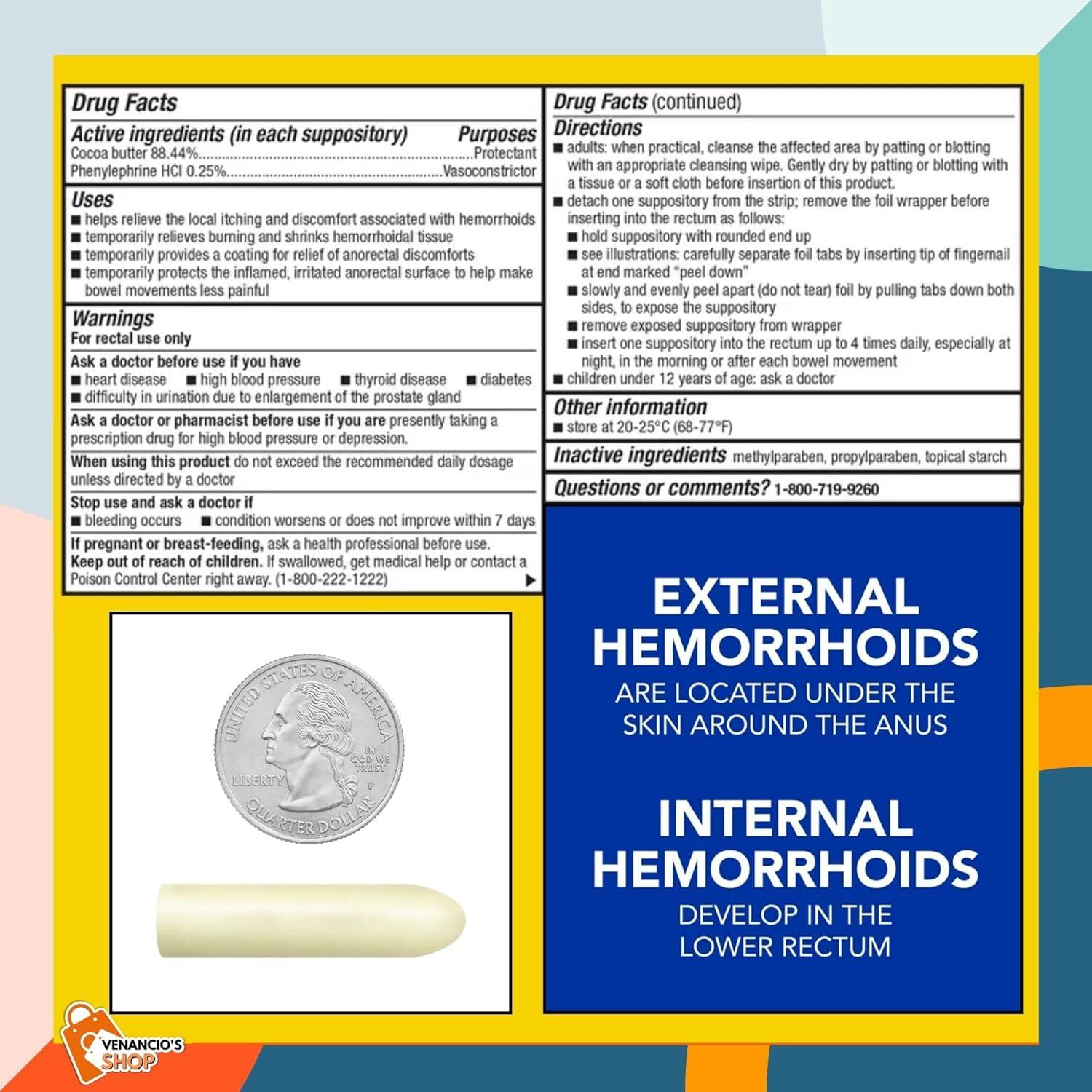 Equate Hemorrhoidal Suppositories for Day and Night Relief - 24 Count ...