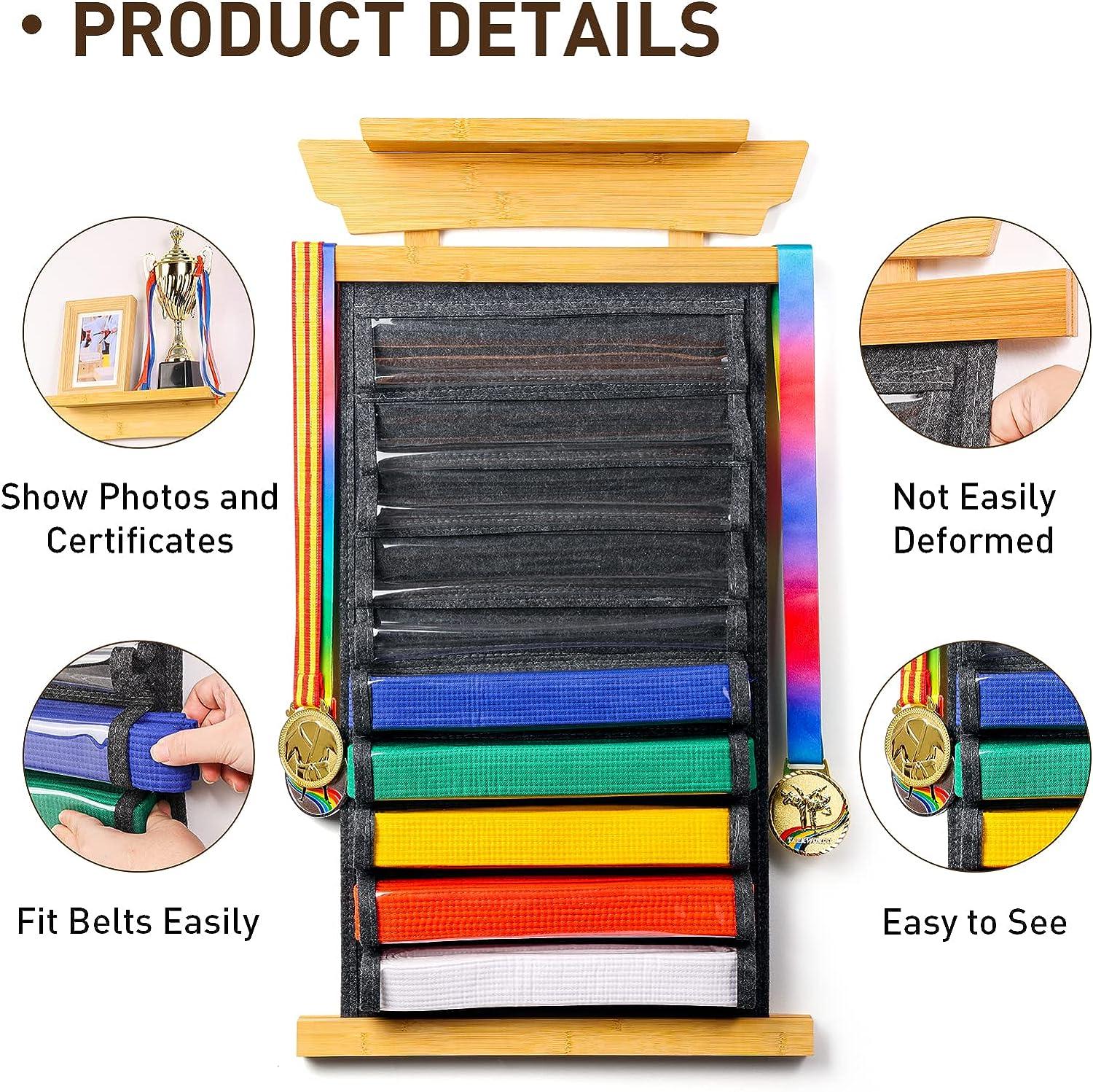 Tilhumt 10 Belt Felt Karate Belt Display Rack with Photo Shelf ...