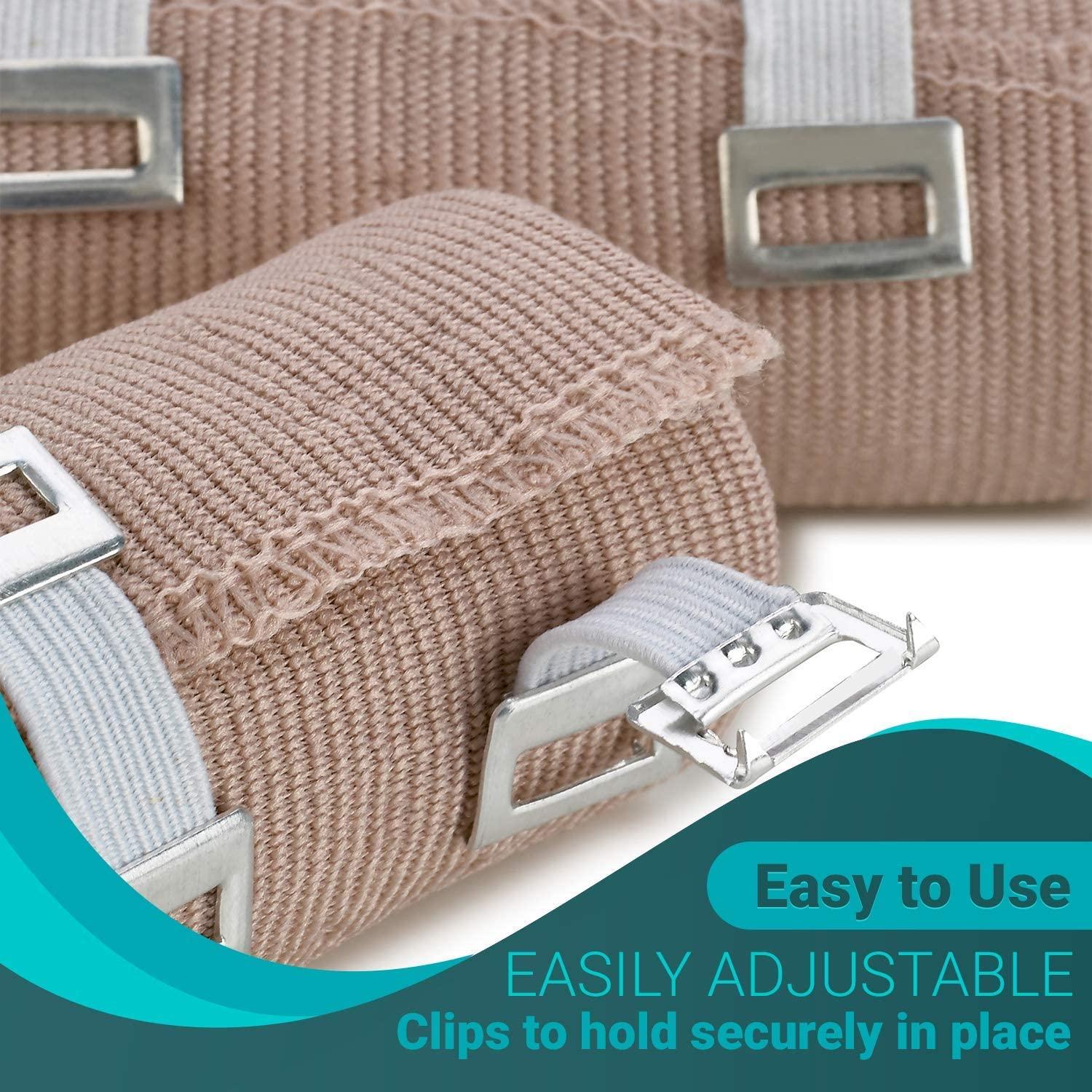 Premium Quality Elastic Compression Bandage Wrap (Set of 4) with Hooks ...