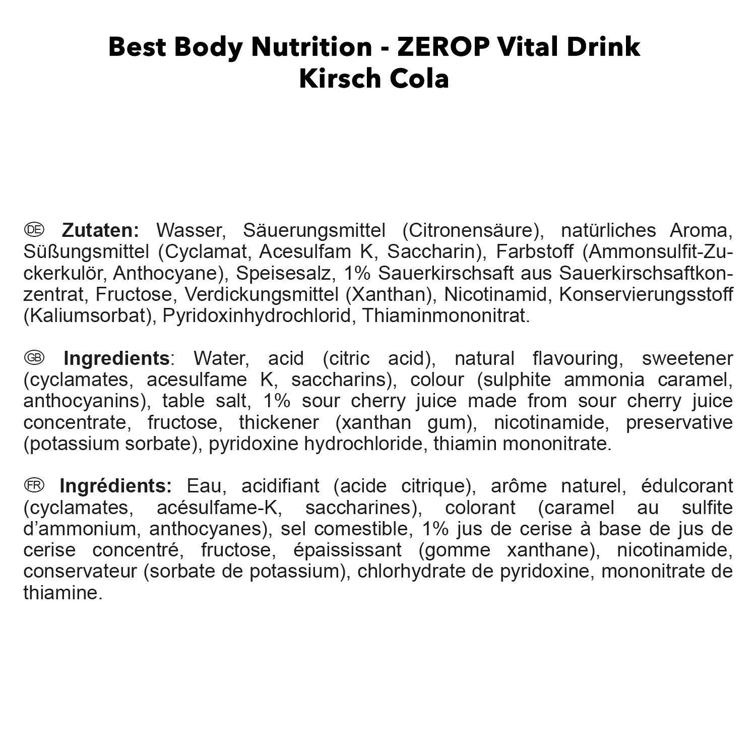 Best Body Nutrition Vital Drink Zerop - Sugar-Free Kirsch-Cola Syrup ...