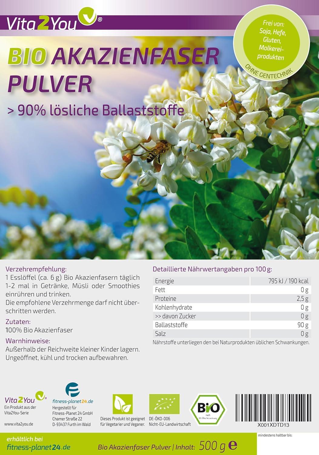 Vita2You Organic Acacia Fiber 500g Powder - Pure Dietary Fiber Additive ...