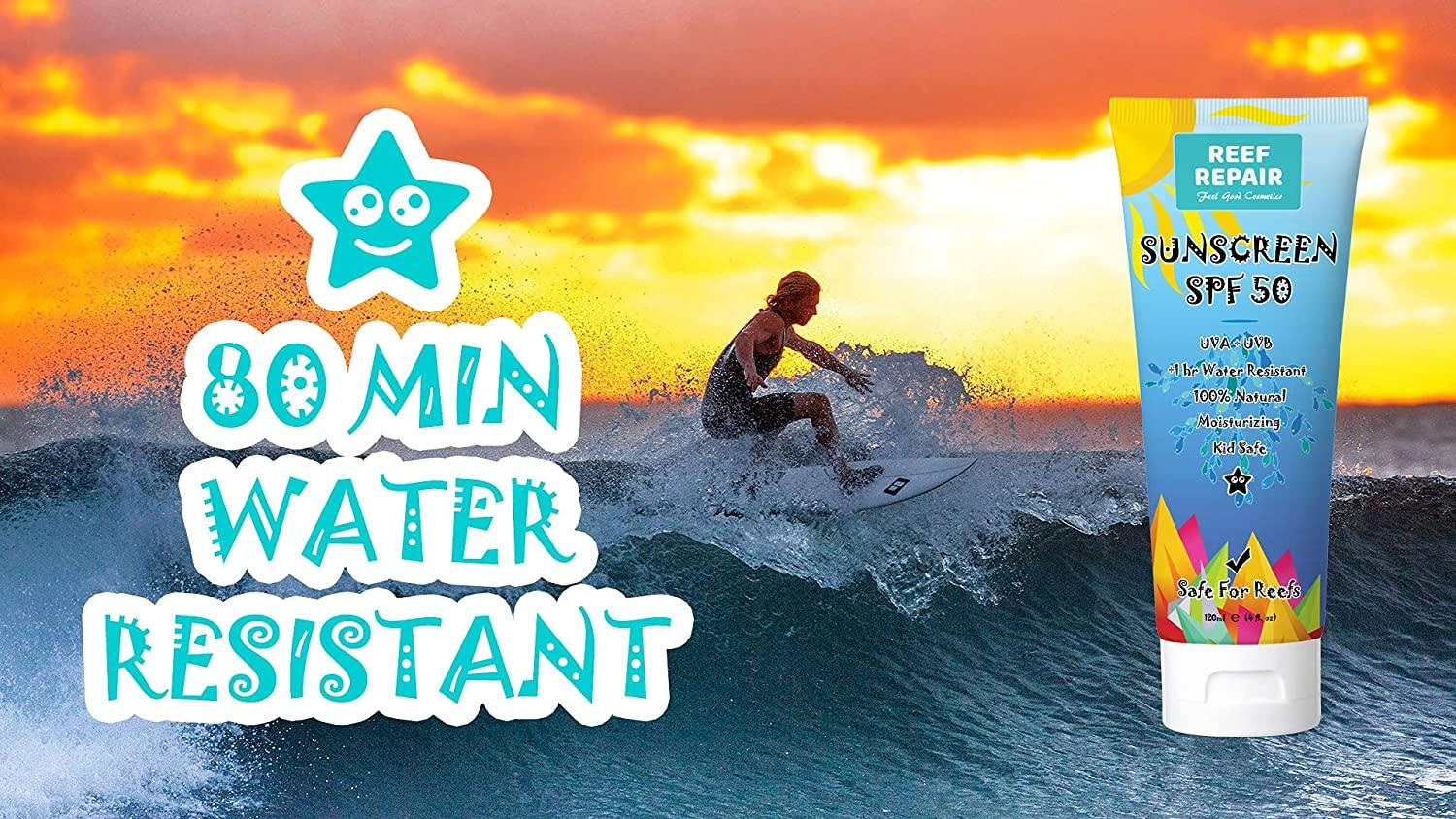 Reef Safe Sunscreen SPF 50 All Natural, Water Resistant, Moisturizing ...