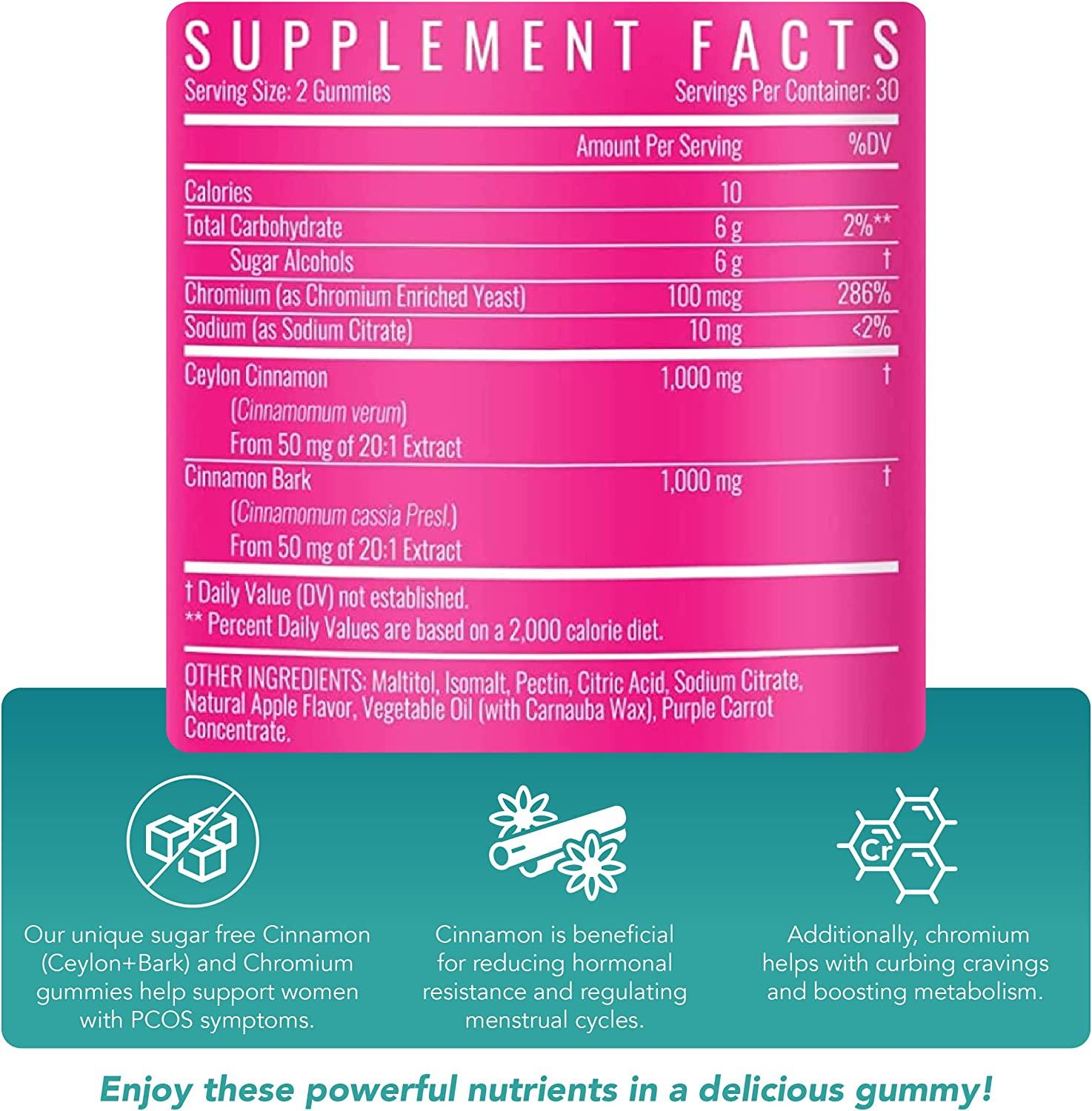 PCOS Herbal Gummies with Ceylon Cinnamon & Chromium - Hormonal Balance ...