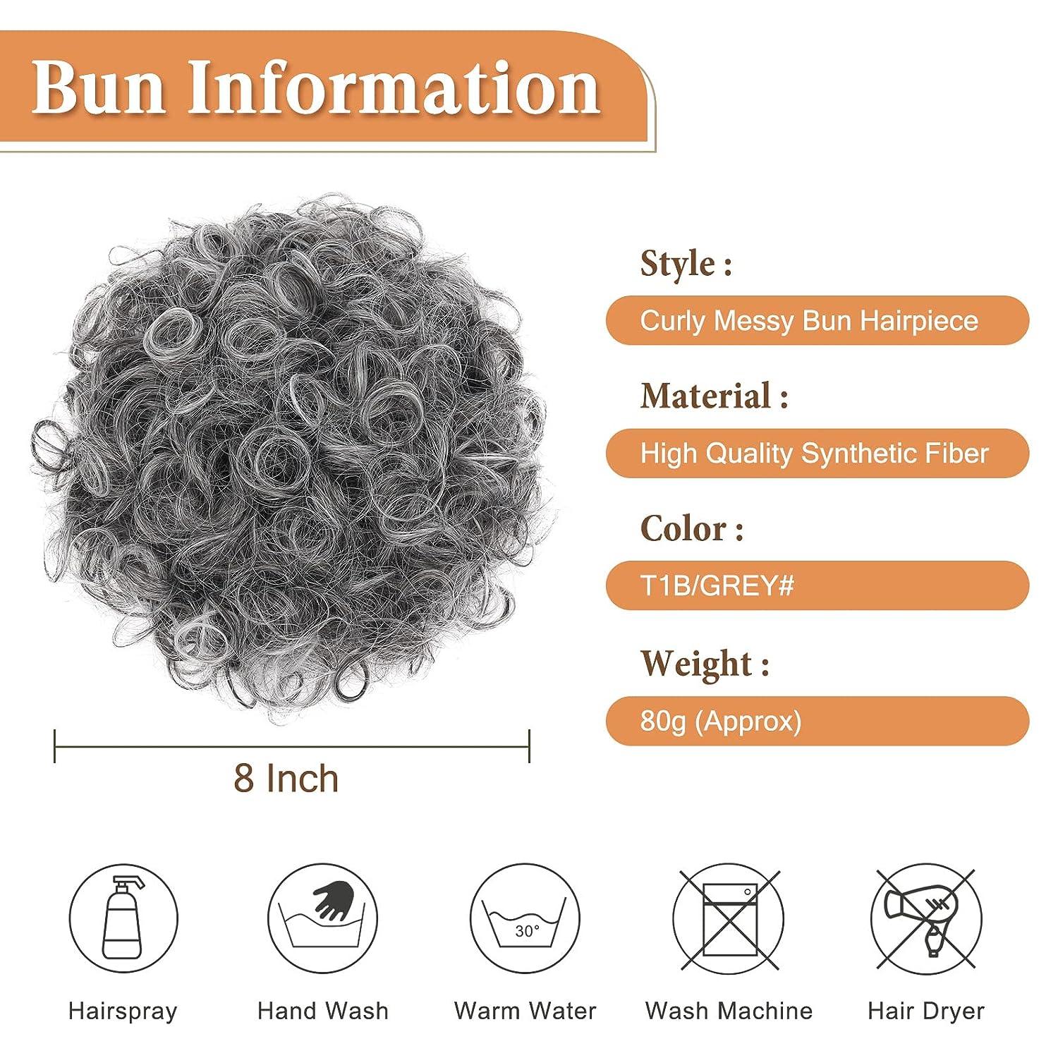 Oseti Curly Grey Hair Bun Clip | Synthetic Hair Extension for Women ...