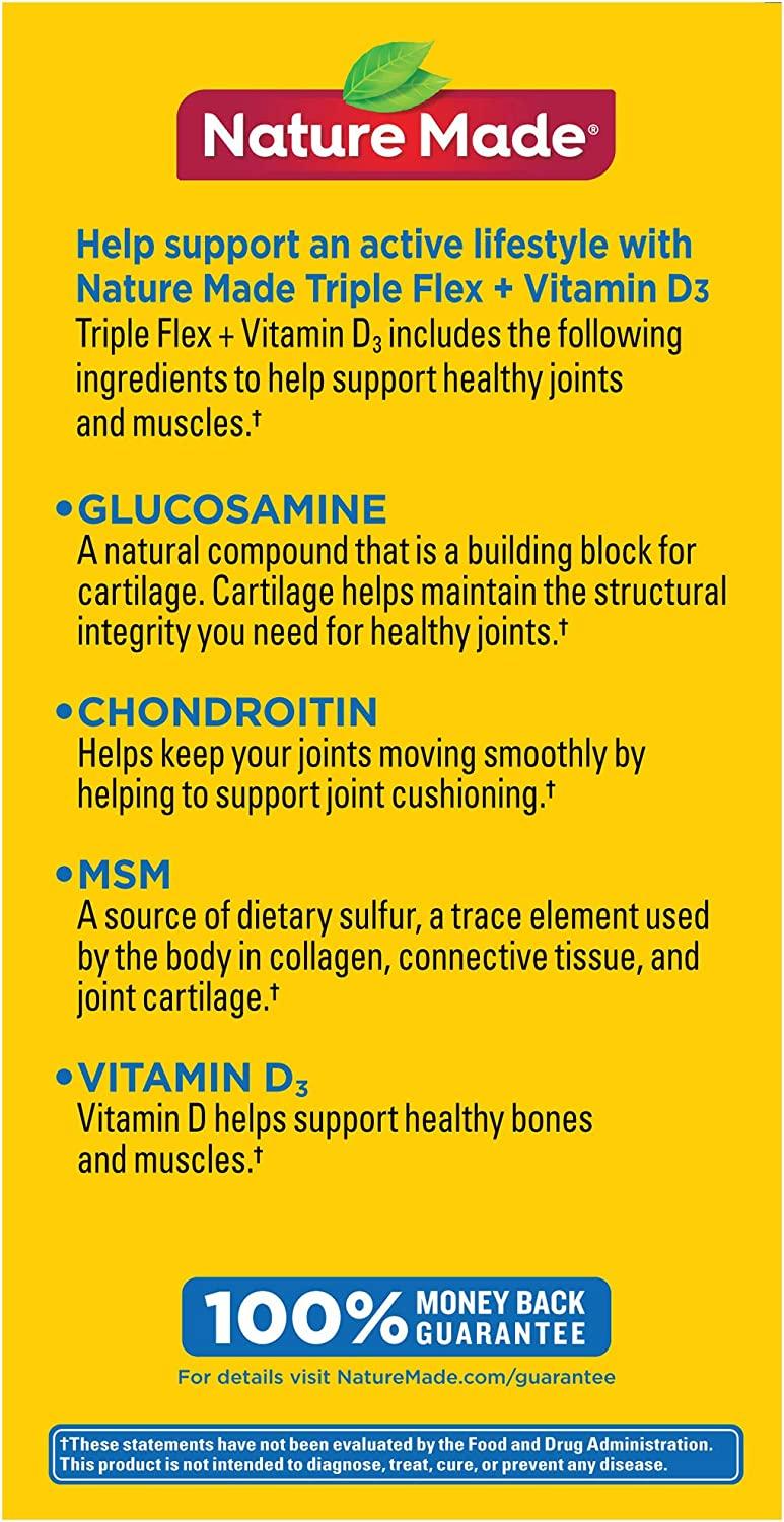 Nature Made Triple Flex Triple Strength + D3 - 120 Caplets for Joint ...