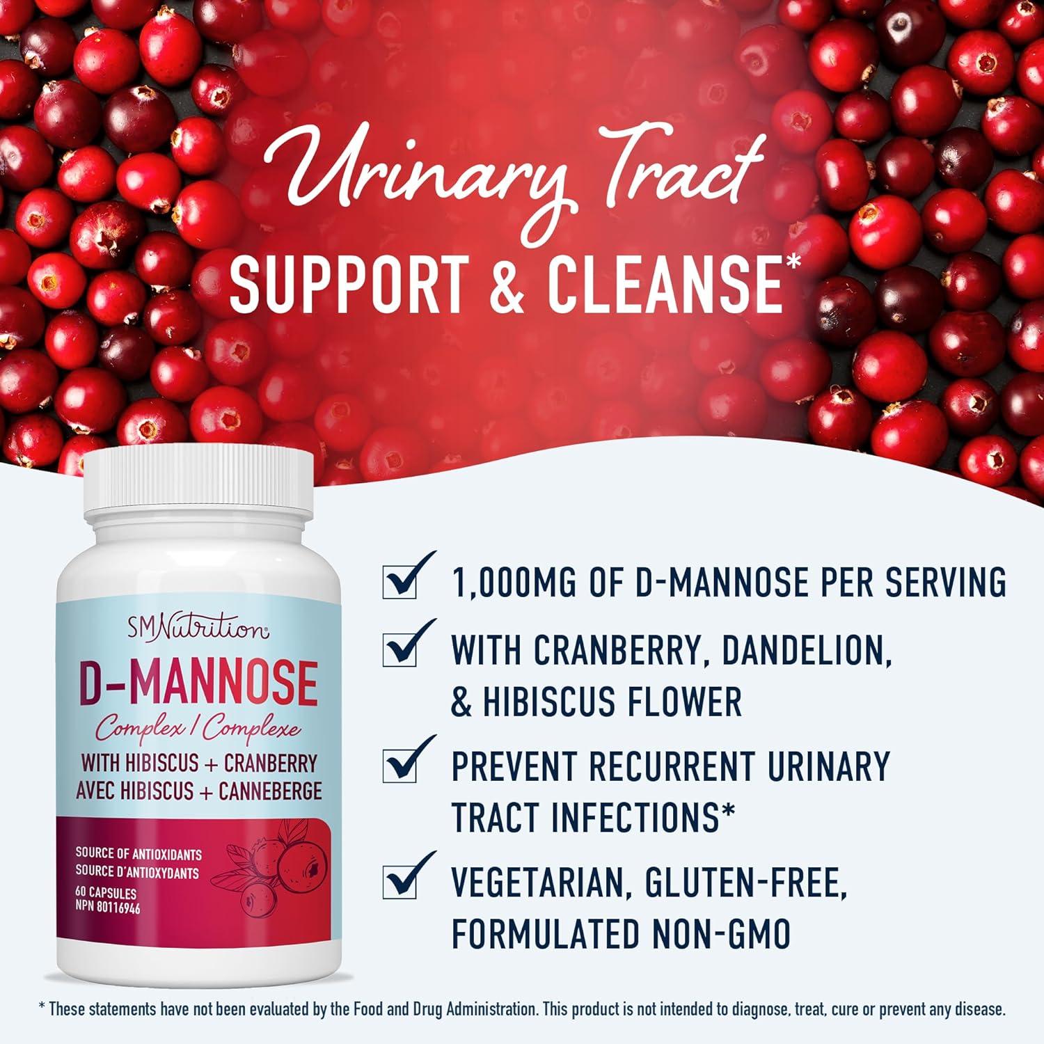 D-Mannose Capsules 1000mg with Cranberry, Dandelion & Hibiscus ...