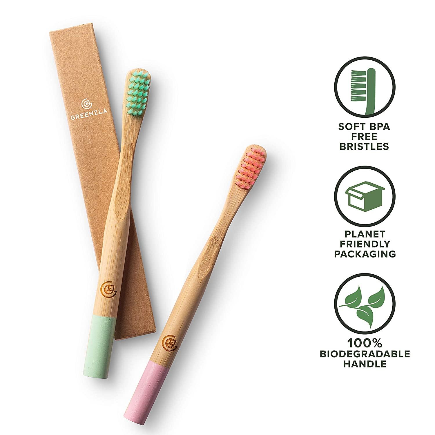 Greenzla Kids Bamboo Toothbrushes - 6 Pack | Eco-Friendly, BPA Free ...