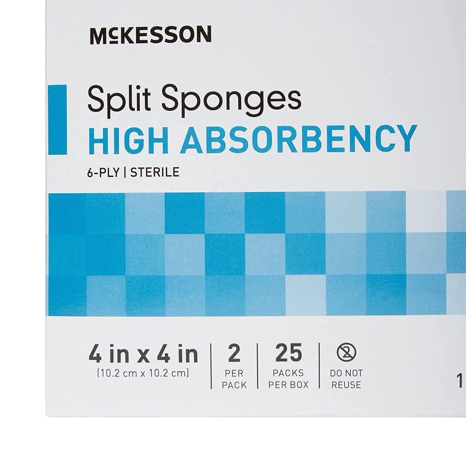 McKesson Split Sponges 4 x 4, 6-Ply High Absorbency Sterile Dressings ...