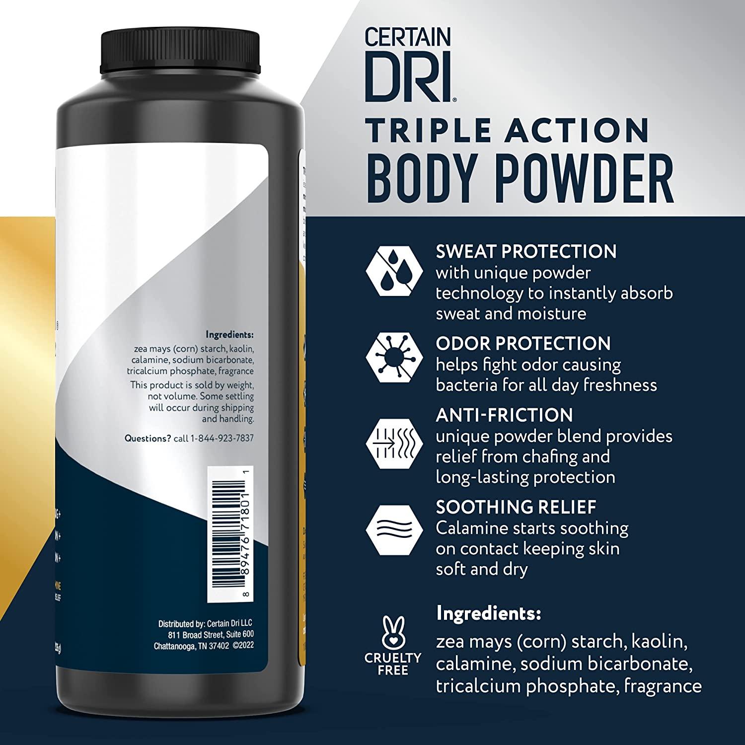 Certain Dri Body Powder 8 oz (2 Pack) - Anti Chafing, Anti Itch, Talc ...