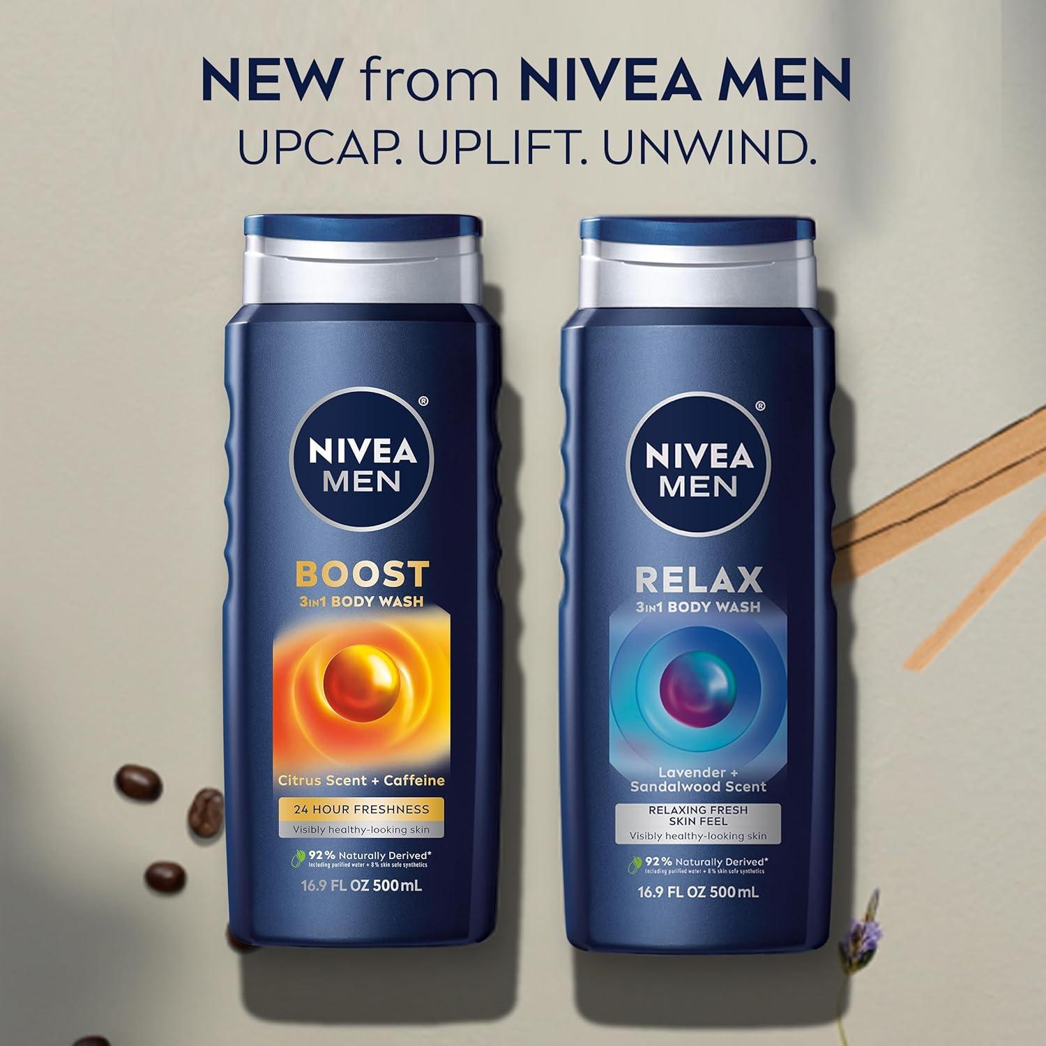 NIVEA MEN Boost 3-in-1 Body Wash - Citrus Scent & Caffeine Enriched for ...