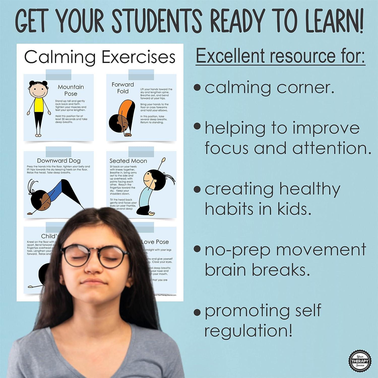 Yoga Calm and Kids Work Out Classroom Exercise Posters - Set of 5 ...