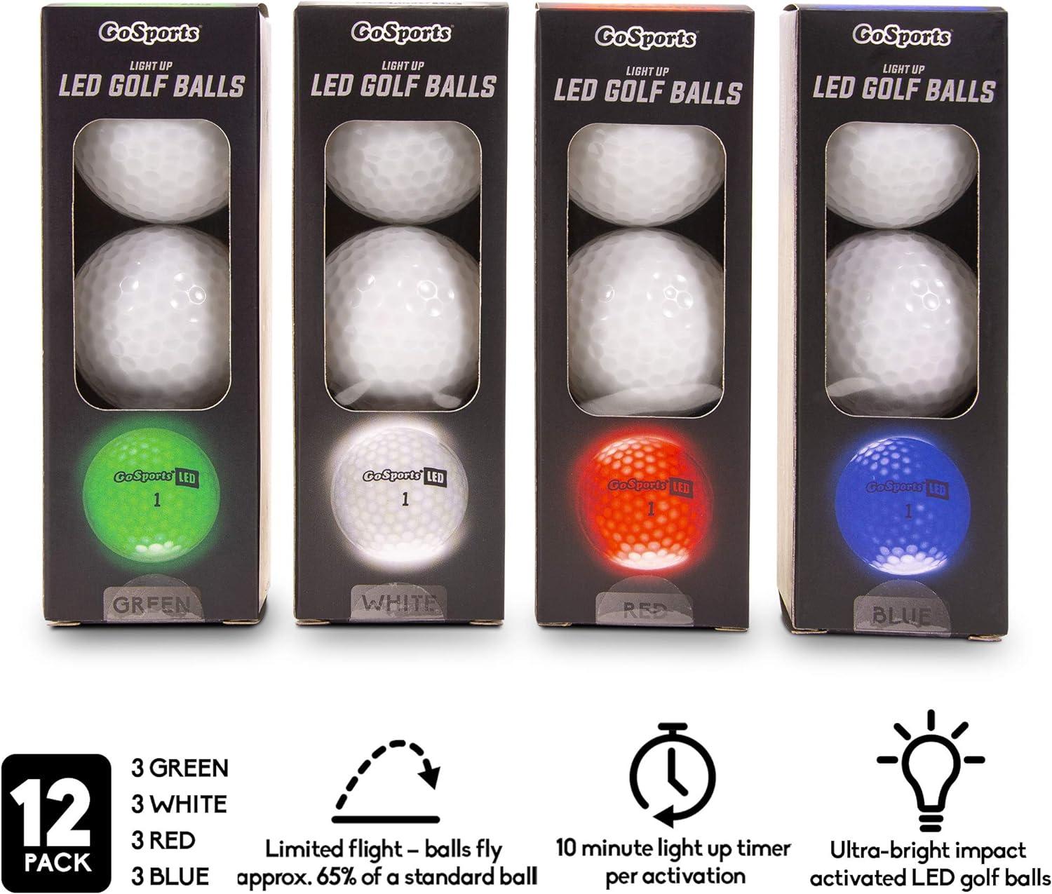 GoSports Light Up LED Golf Balls 12 Pack - Impact Activated with Timer ...