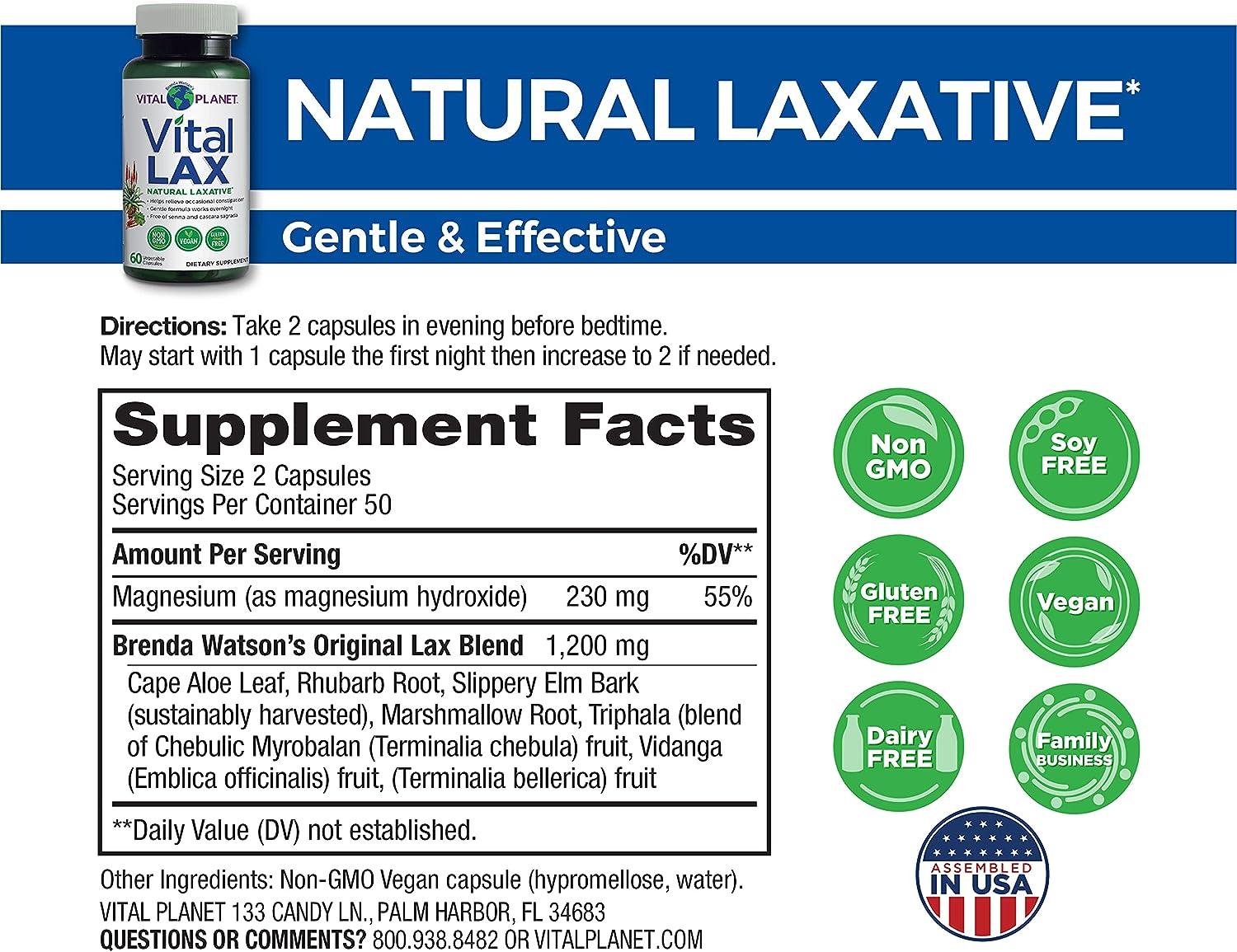 Vital Planet Vital Lax Natural Laxative Colon Cleanse Supplement - 100 ...